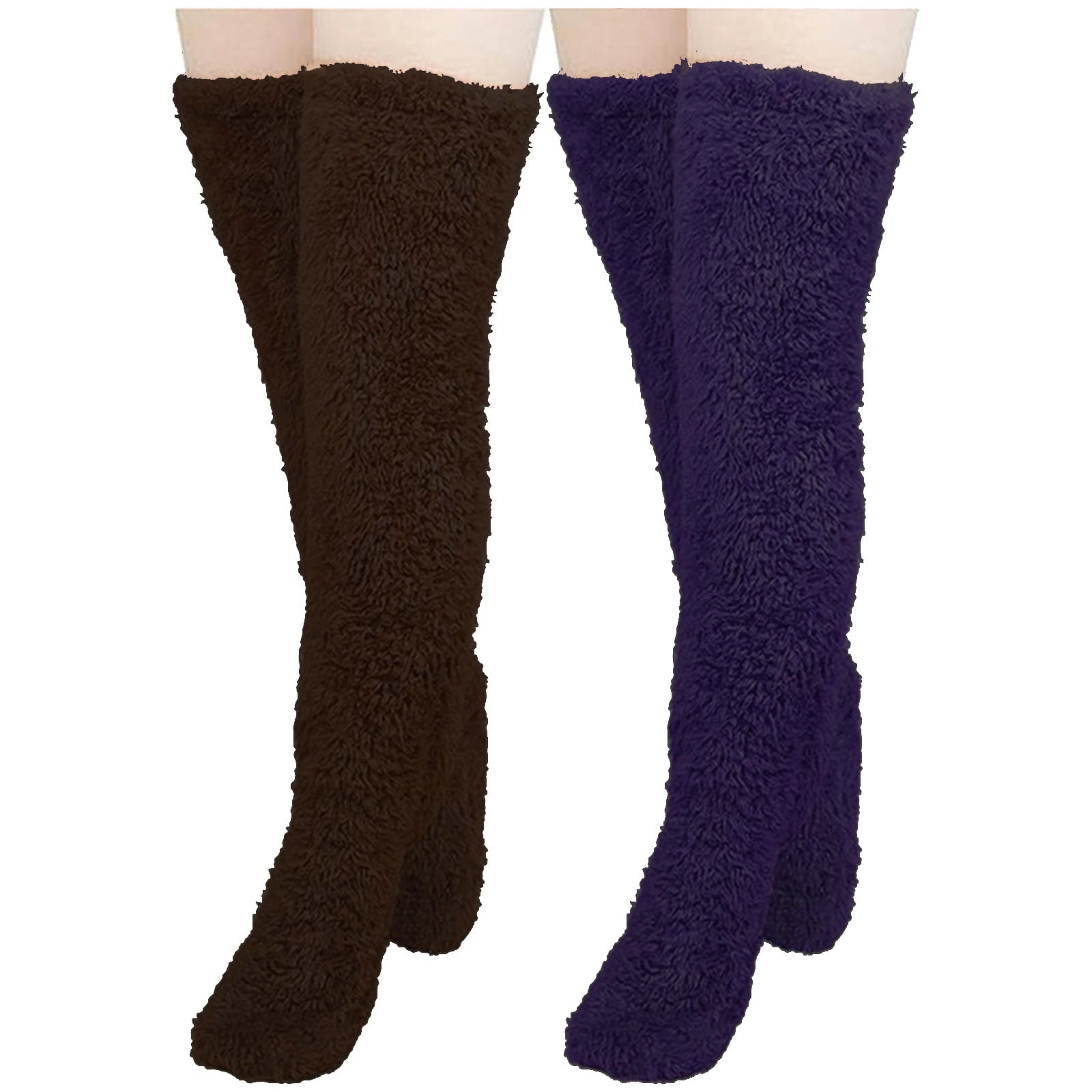 Penkiiy Over Knee High Fuzzy Socks Plush Slipper Stockings Furry Long ...
