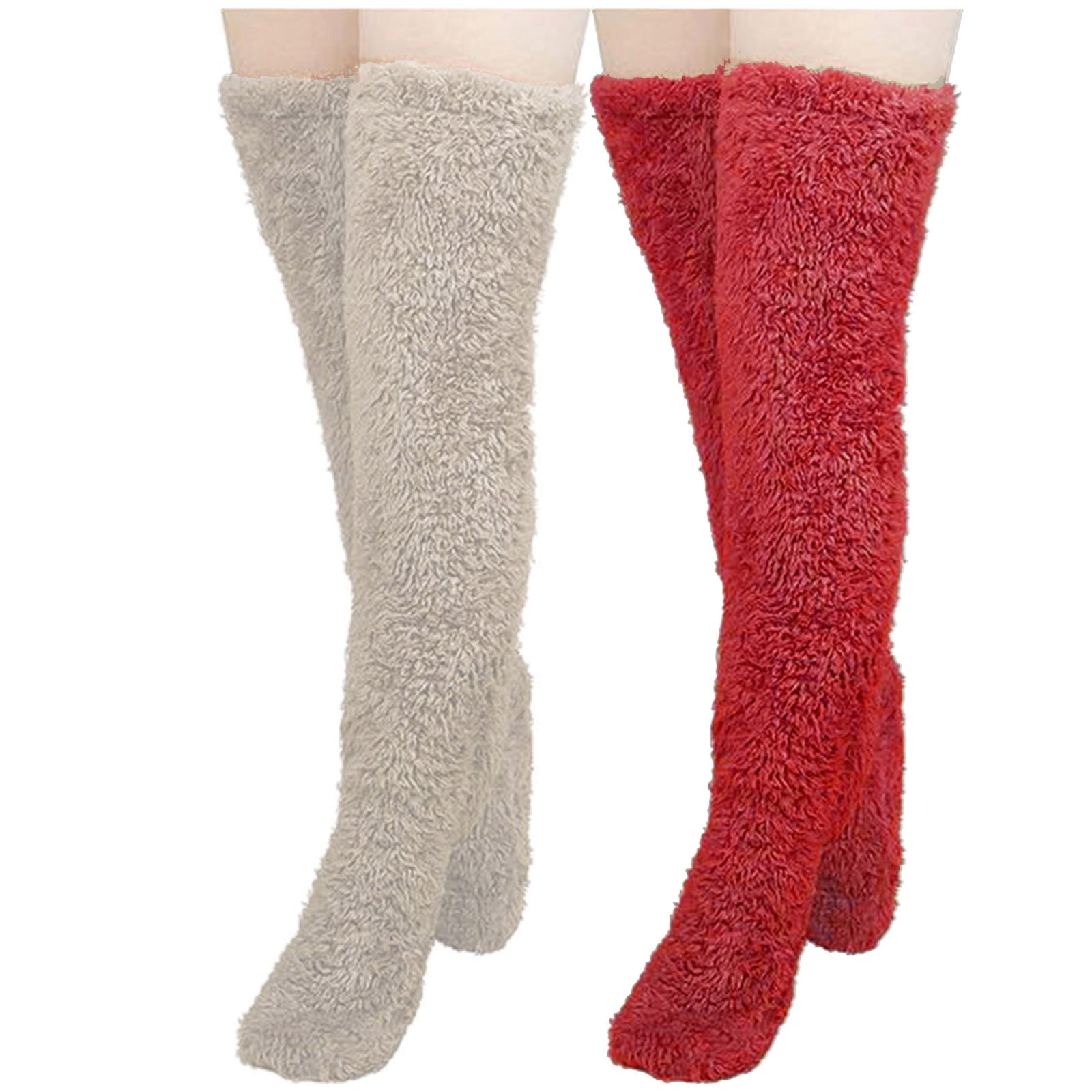 Penkiiy Over Knee High Fuzzy Socks Plush Slipper Stockings Furry Long ...