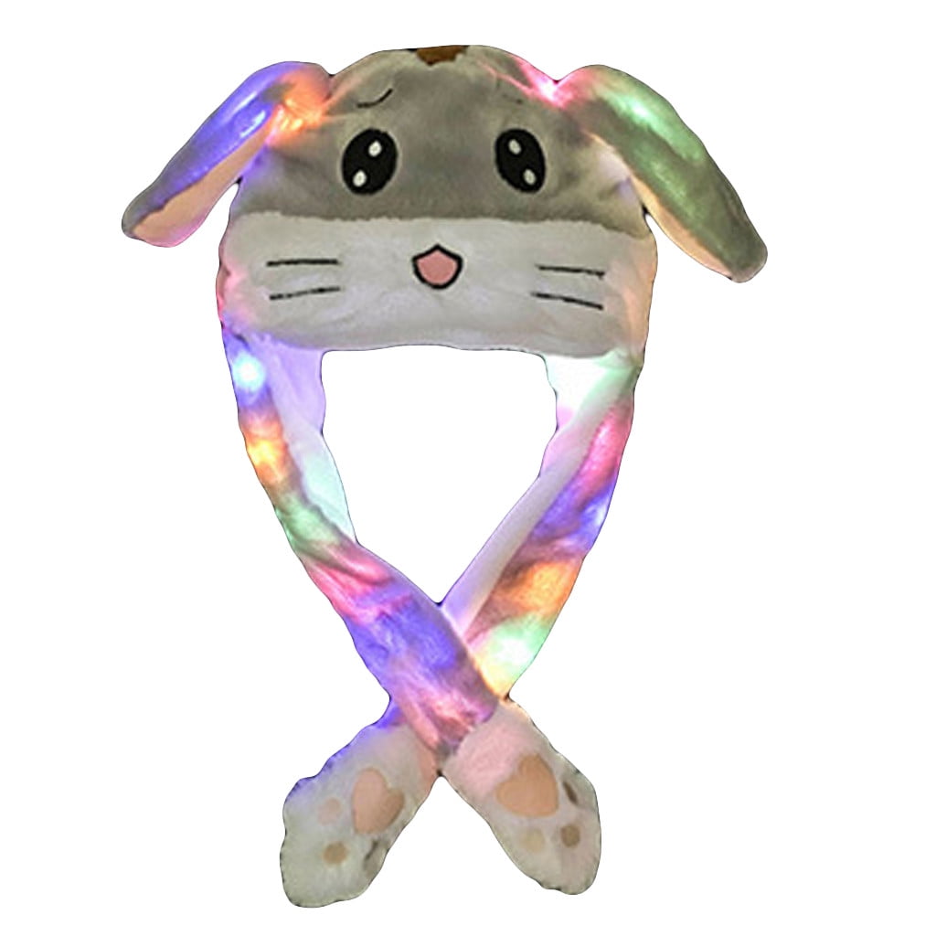 Penkiiy Rabbit Hat Ear Moving Jumping Funny Bunny Plush Lighted Cap for ...