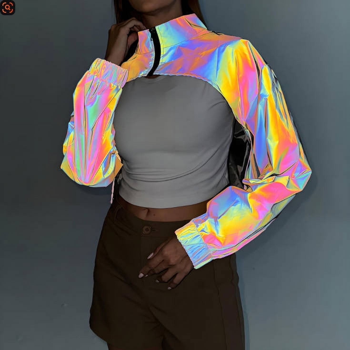 Penkiiy Reflective Rave Top ,Crop Top Shrug Techwear Shirt Rave Outfits ...