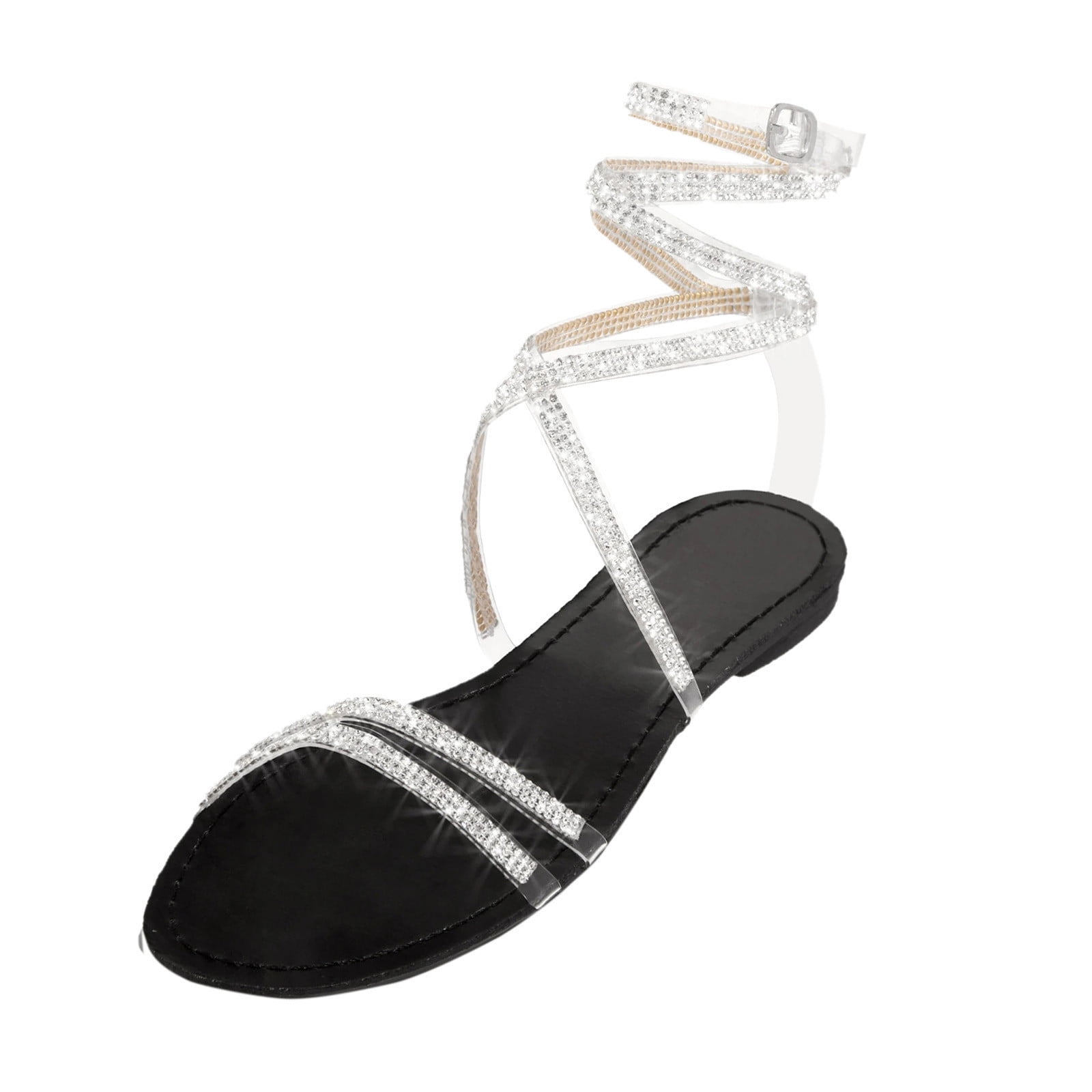 Penkiiy Sandals for Women Casual Summer Flat Retro Slippers Crystal ...