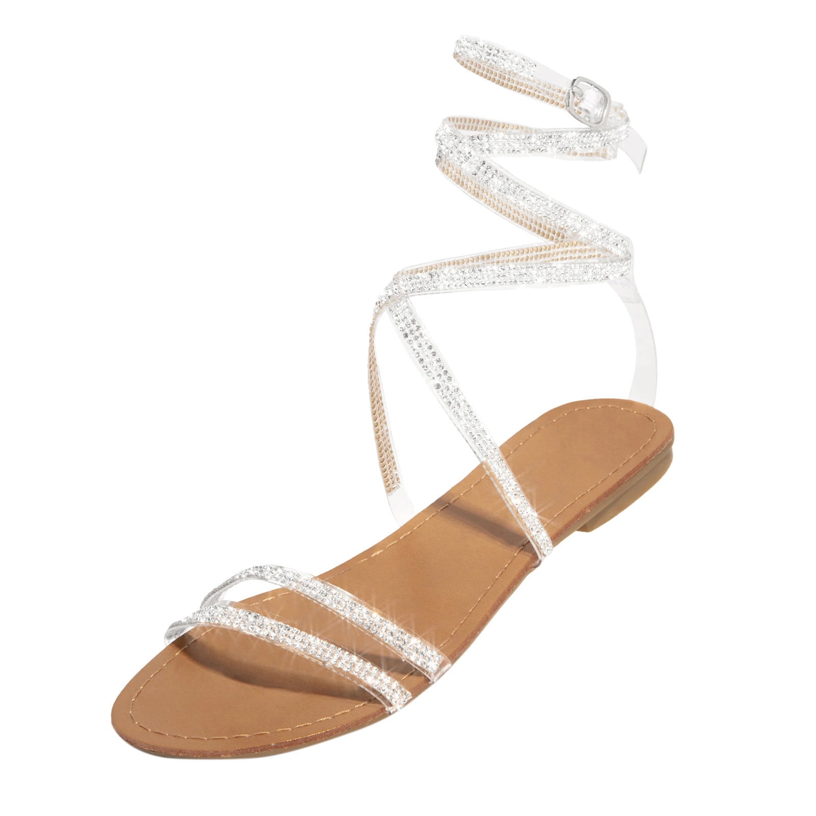 Penkiiy Sandals for Women Casual Summer Flat Retro Slippers Crystal ...