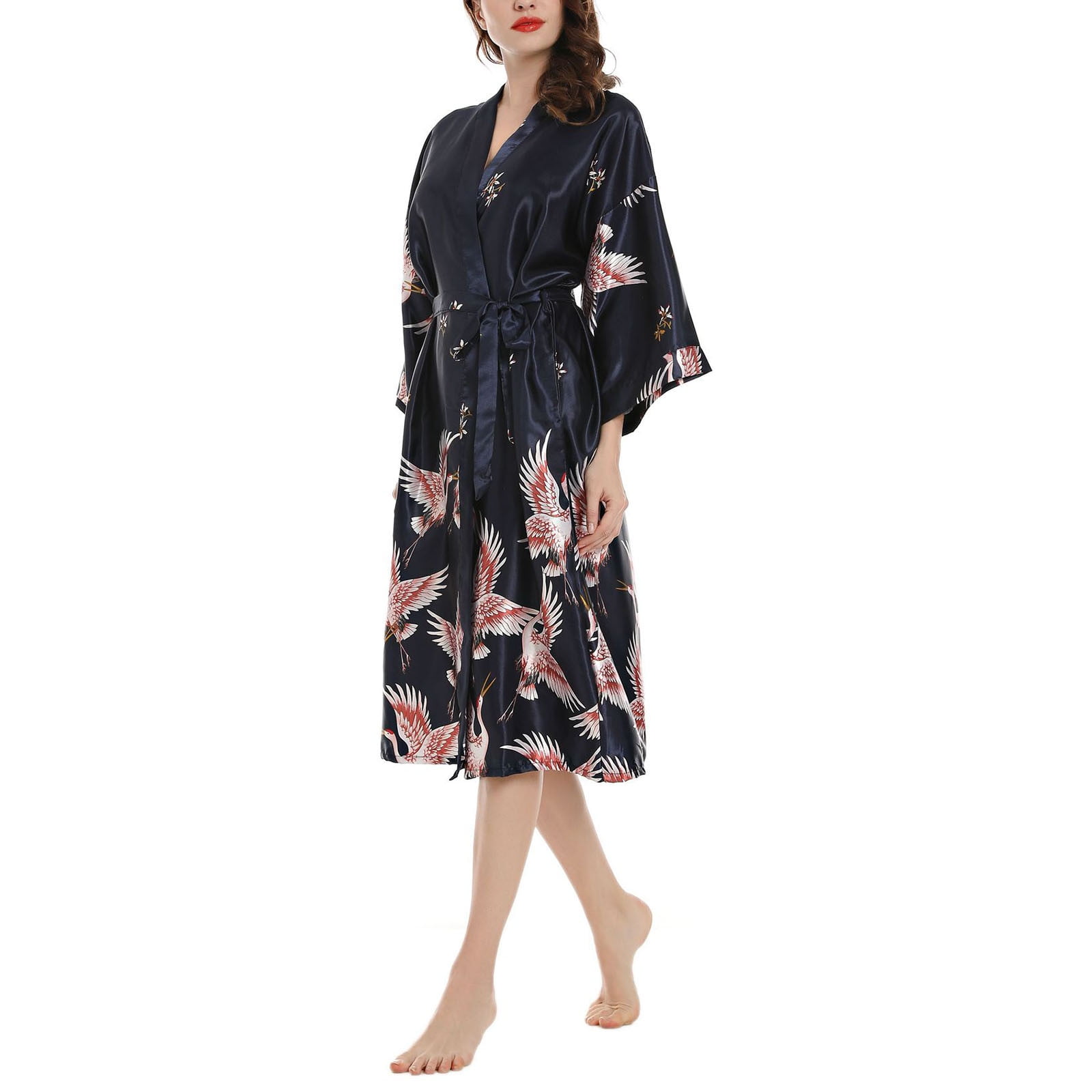 Penkiiy Simulated Silk Bathrobes for Women Women's Ice Silk Nightgown ...
