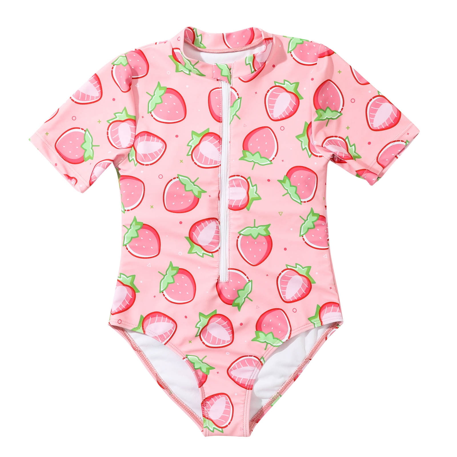 Penkiiy Strawberry Beach Bathing Suit Girls Short Sleeve Zipper ...