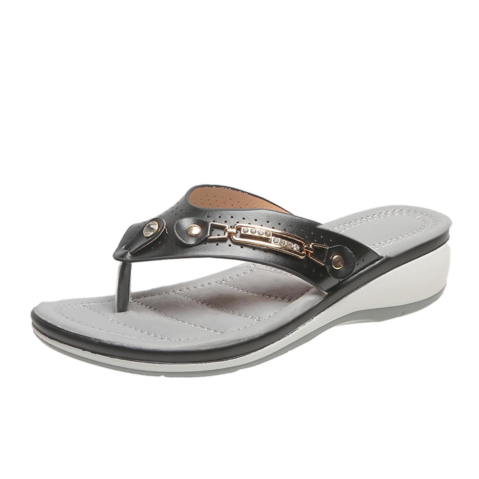Penkiiy Summer Thick Bottom Flip Flops Women's Wedge Beach Sandals 37 ...