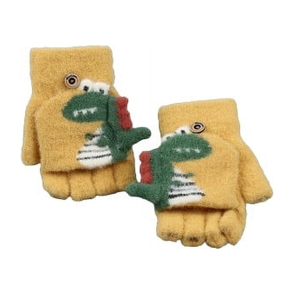 Penkiiy Toddle Mittens Children's Winter Flip Gloves Dinosaur Cute Baby Knitted Half Finger ...