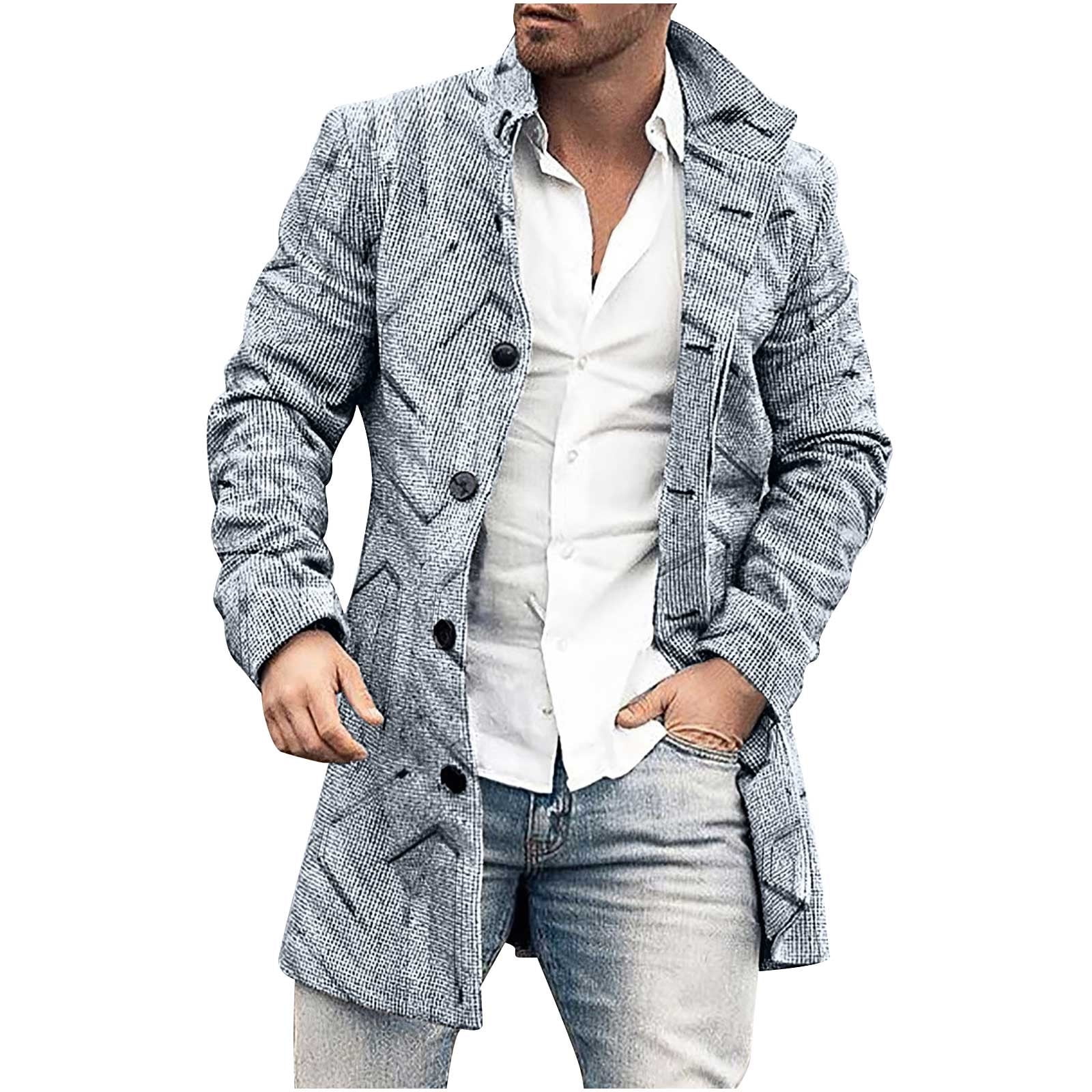 Penkiiy Trench Coat Men Clearance Men Winter Casual Gray Stripe ...