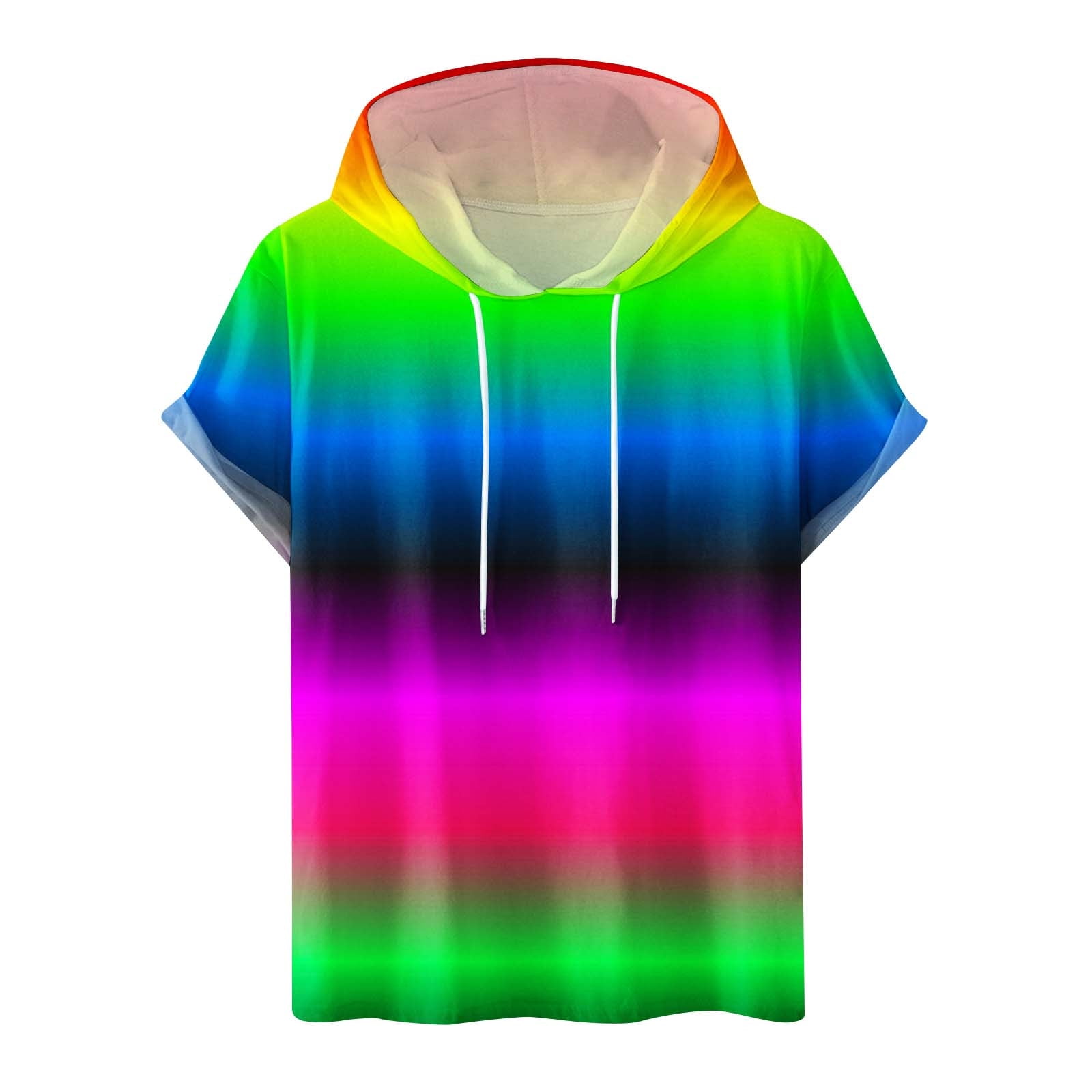 Penkiiy Unisex Colorful Rainbow Graphic Hoodies 3D Print Short Sleeves ...