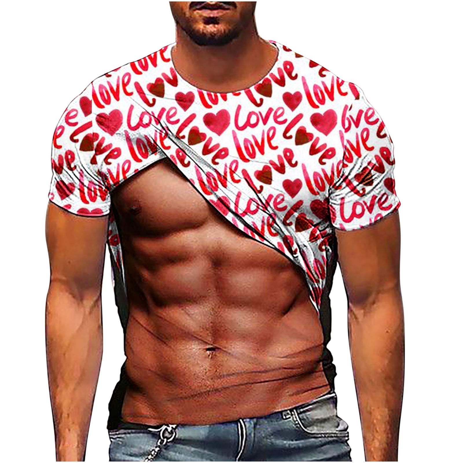 Penkiiy Valentine's Day Heart Print Muscle Tee Shirts for Men Funny T ...