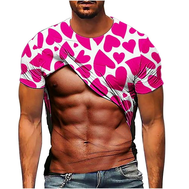 Penkiiy Valentine's Day Heart Print Muscle Tee Shirts for Men Funny T ...