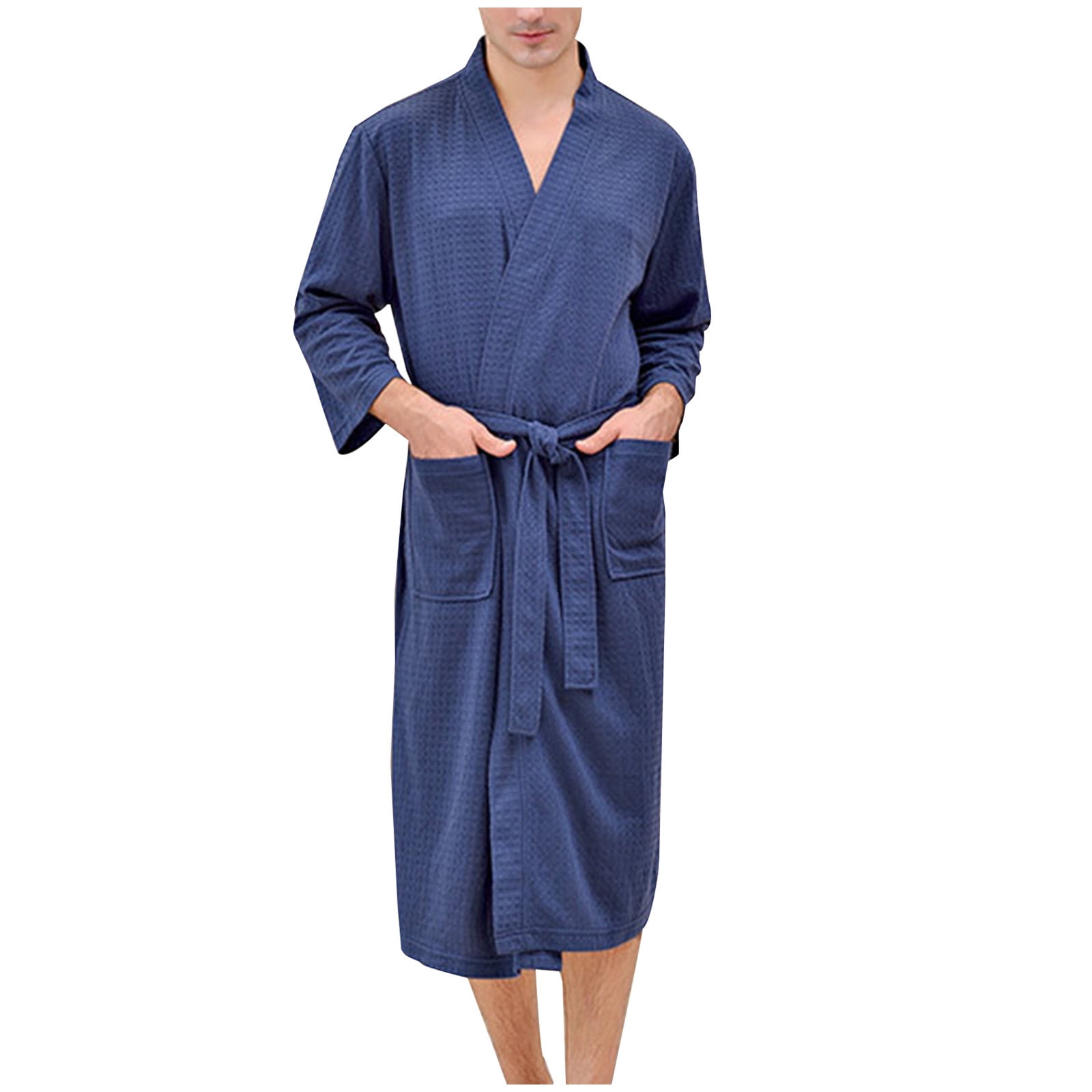 Penkiiy Waffle Wrap Robe Cardigan Bathrobe Thin Bathrobe Men's Home ...