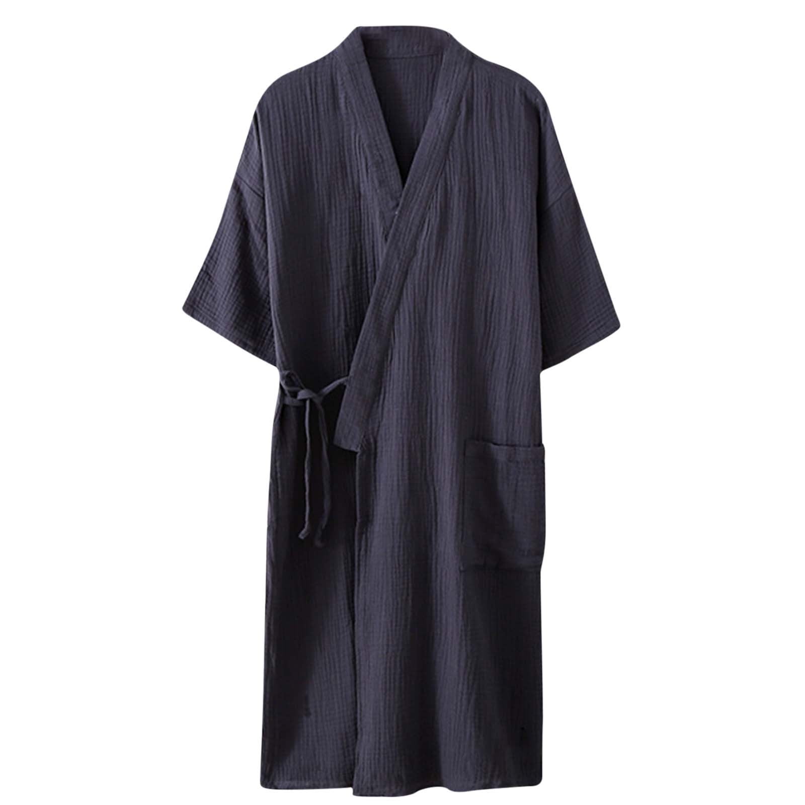 Penkiiy Waffle Wrap Robe Men Pajamas Fashion Robe Bathrobe Three ...