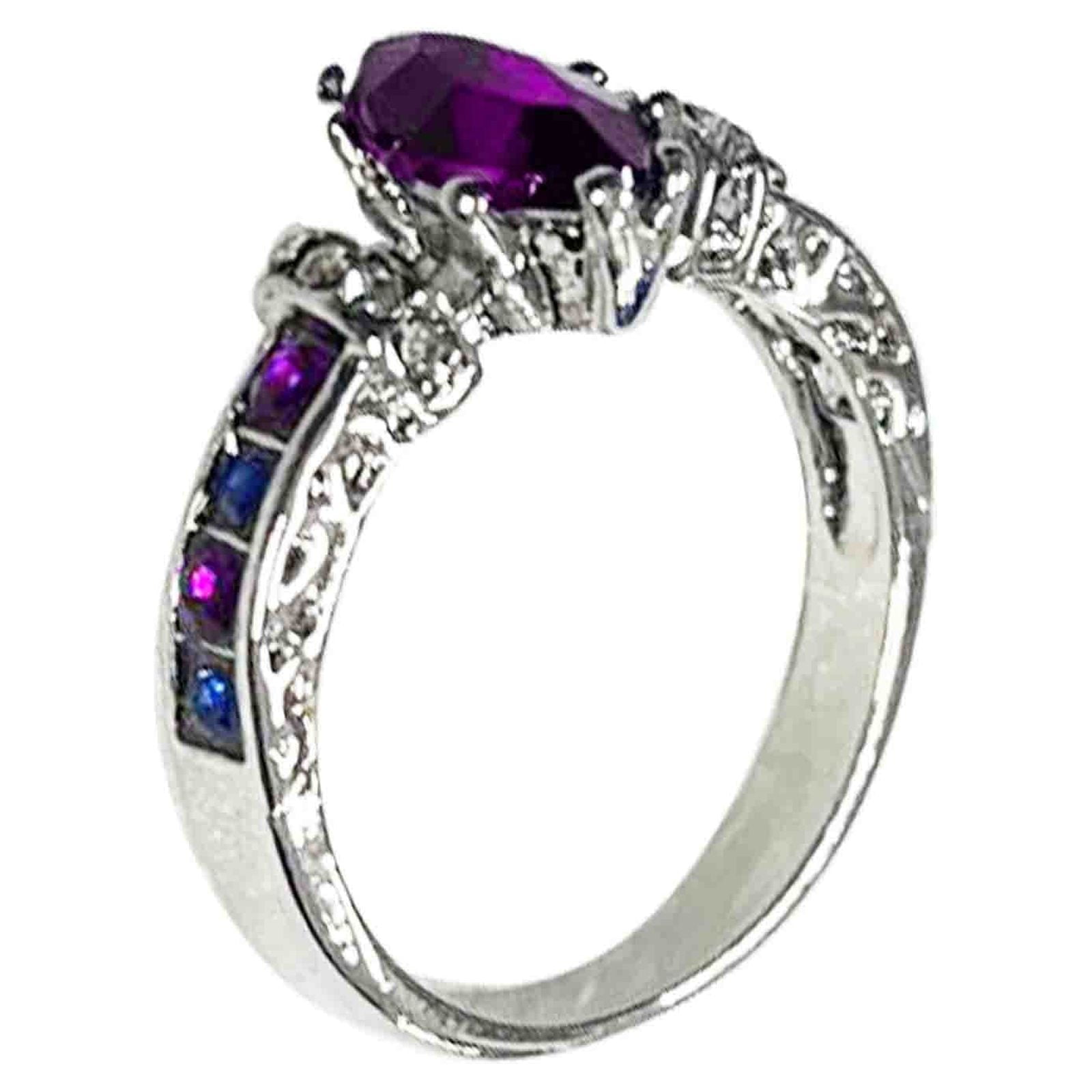 Penkiiy Wedding Bridal Rhinestone Purple Engagement Ring For Women ...