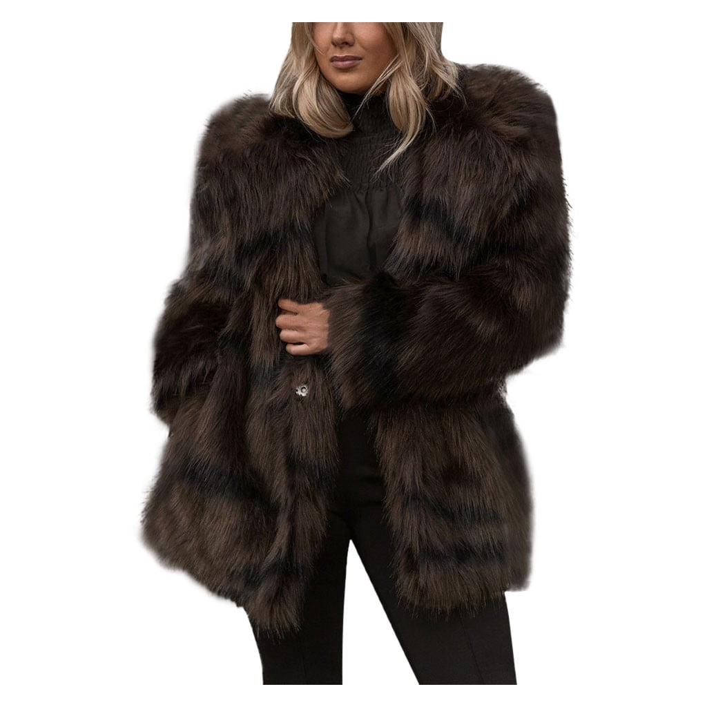 Penkiiy Women Luxury Faux Fox Fur Coat Slim Long Sleeve Collar Coat ...