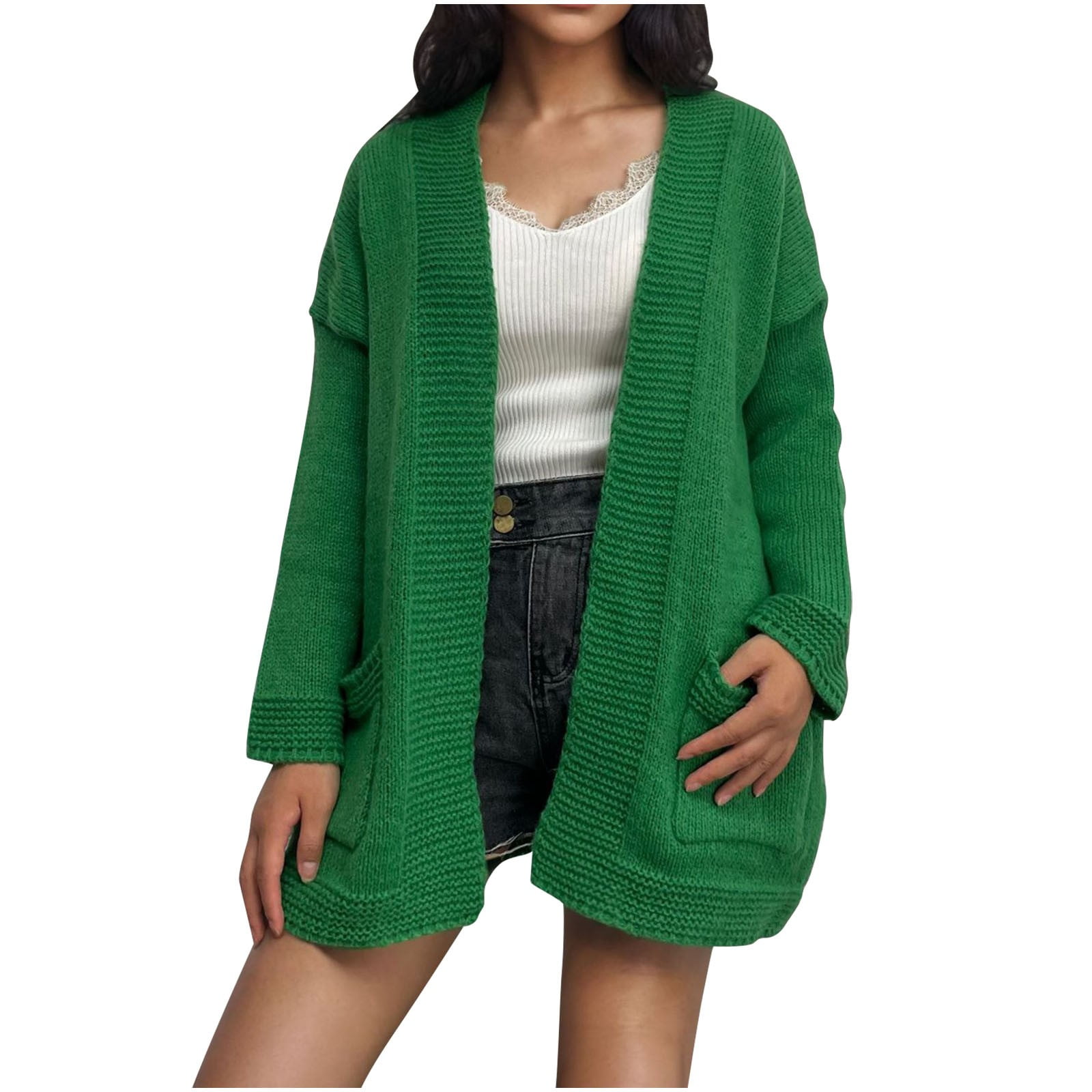 Penkiiy Women Open Front Side Slit 2024 Long Sleeve Oversized Cardigan ...