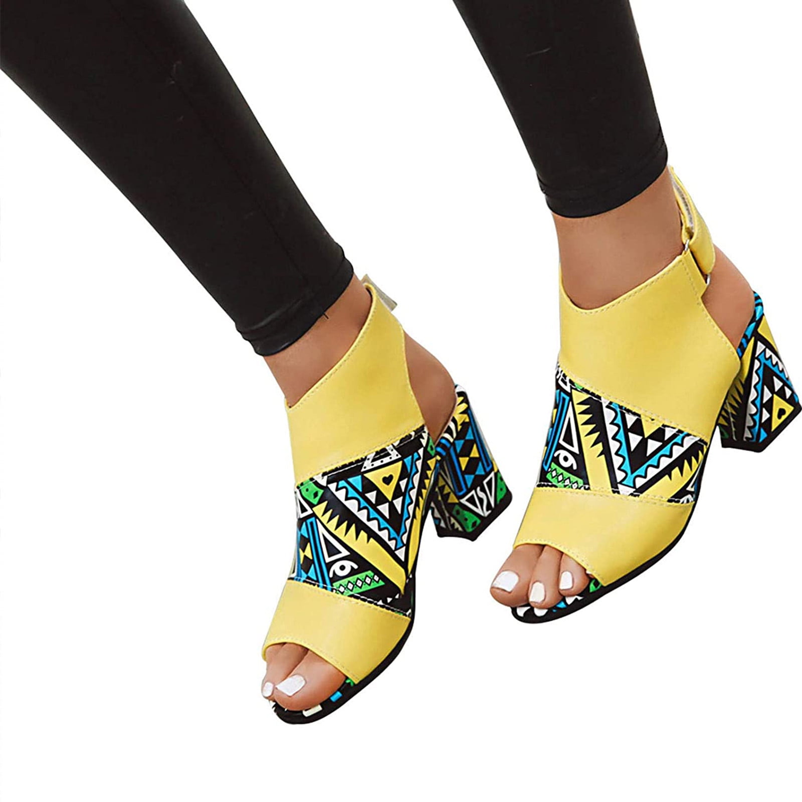 Penkiiy Women Thick High Heels Fish Mouth Plus Size Belt Buckle Open ...