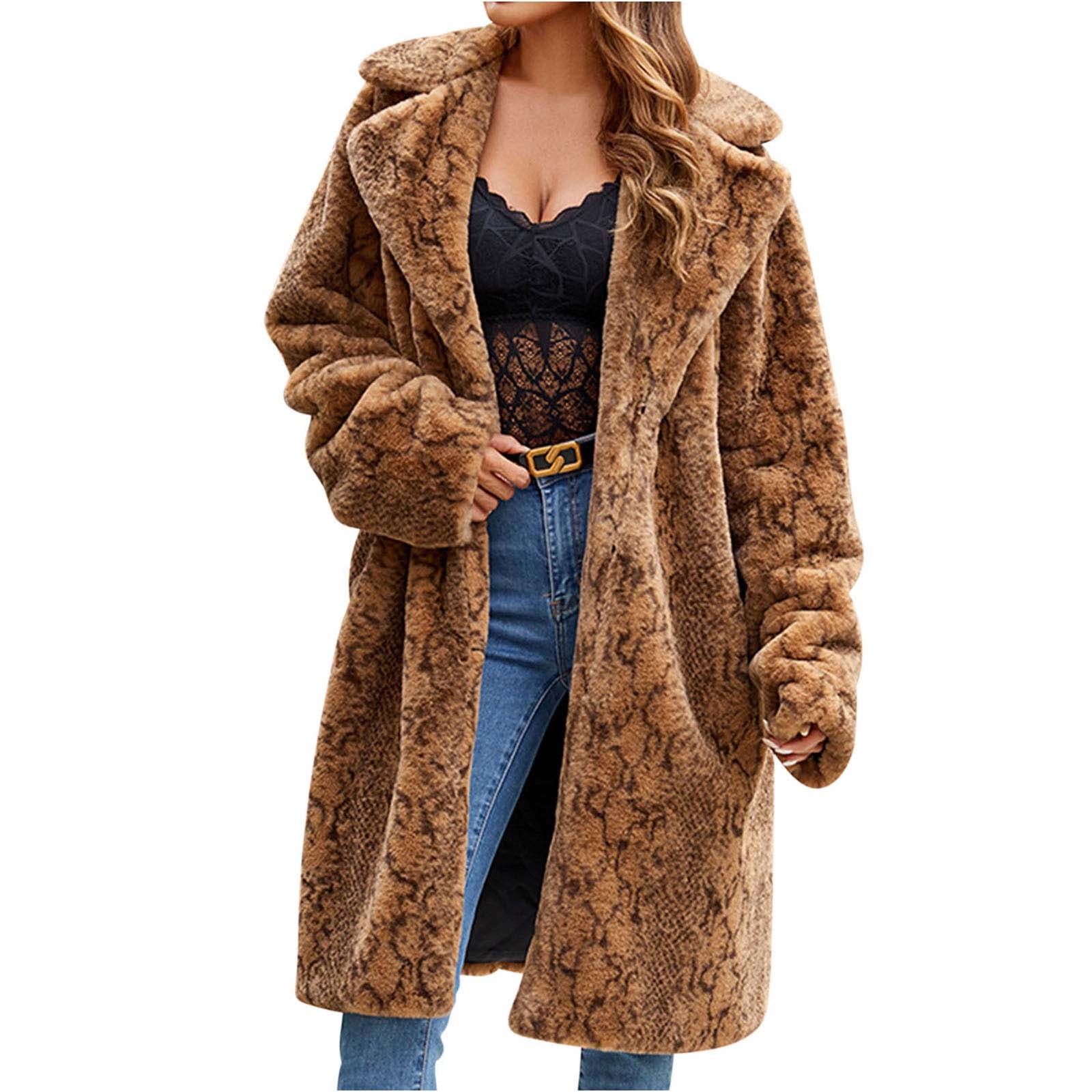Penkiiy Women's 2024 Winter Faux Fur Leopard Jackets Fall Fashion Open ...