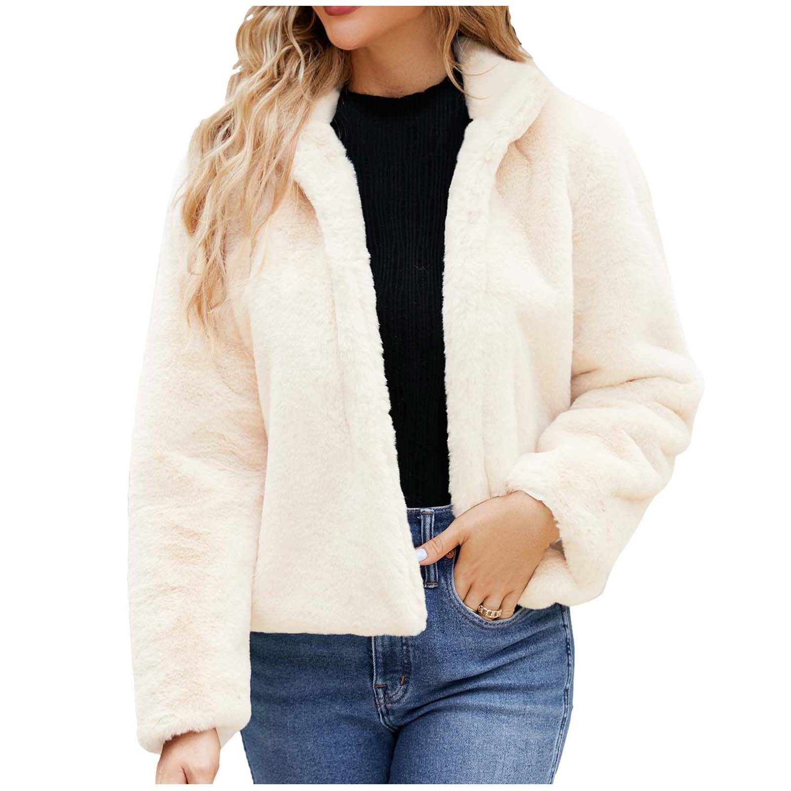 Penkiiy Women's Cropped Faux Fur Jacket Lapel Cardigan Shrug 2024 ...
