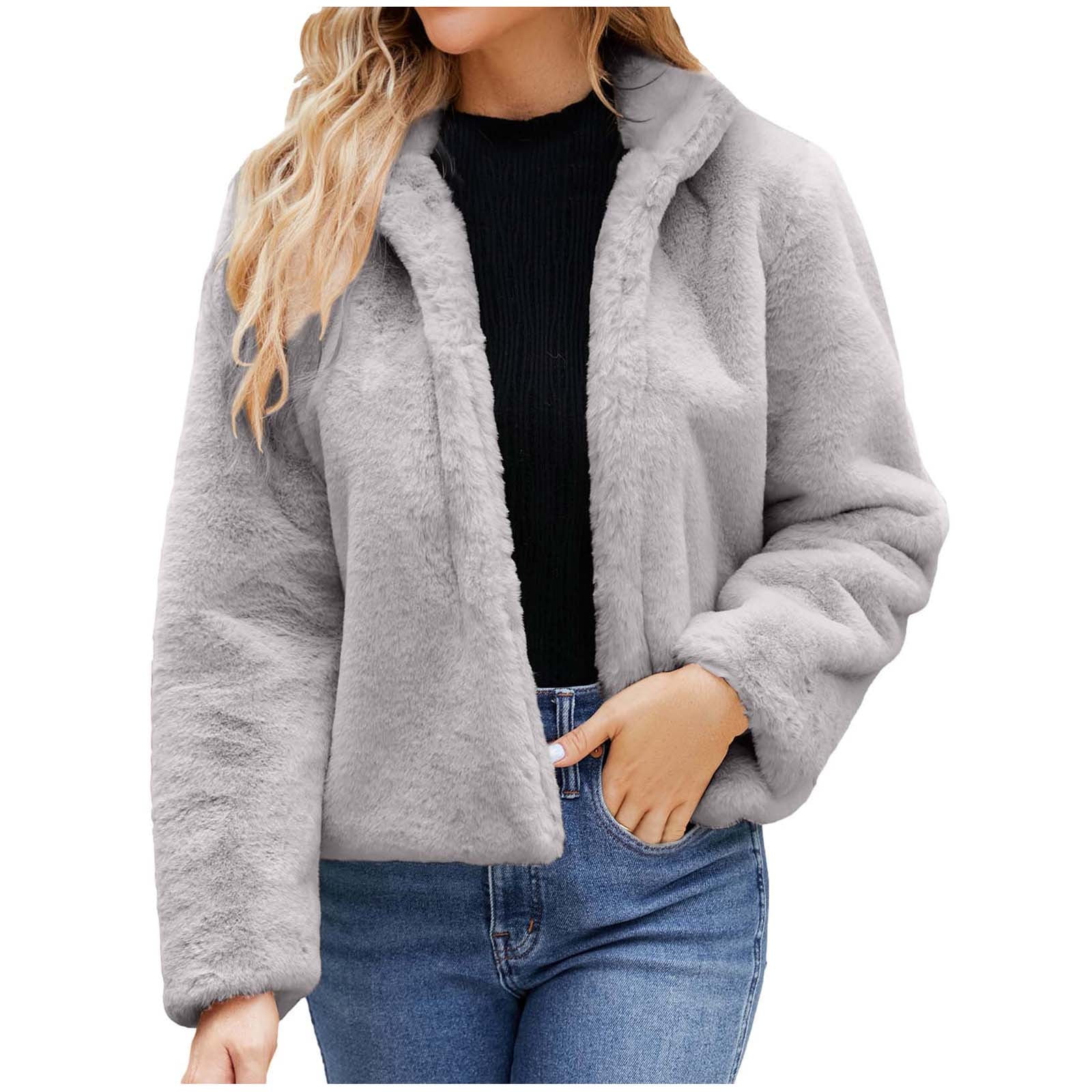Penkiiy Women's Cropped Faux Fur Jacket Lapel Cardigan Shrug 2024 Winter Fluffy Faux Fur Coat ...