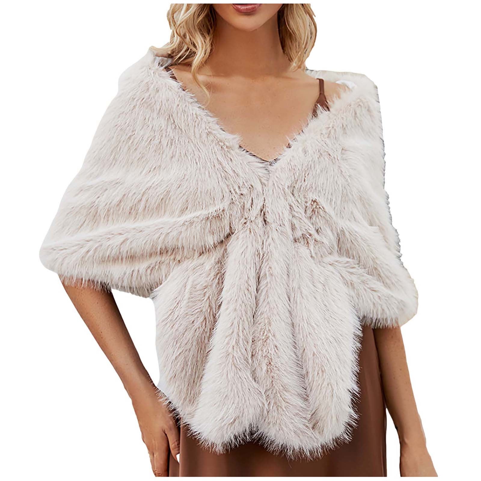 Penkiiy Women's Faux Fur Shawl Wraps Stole Cloak Coat Sweater Cape for ...