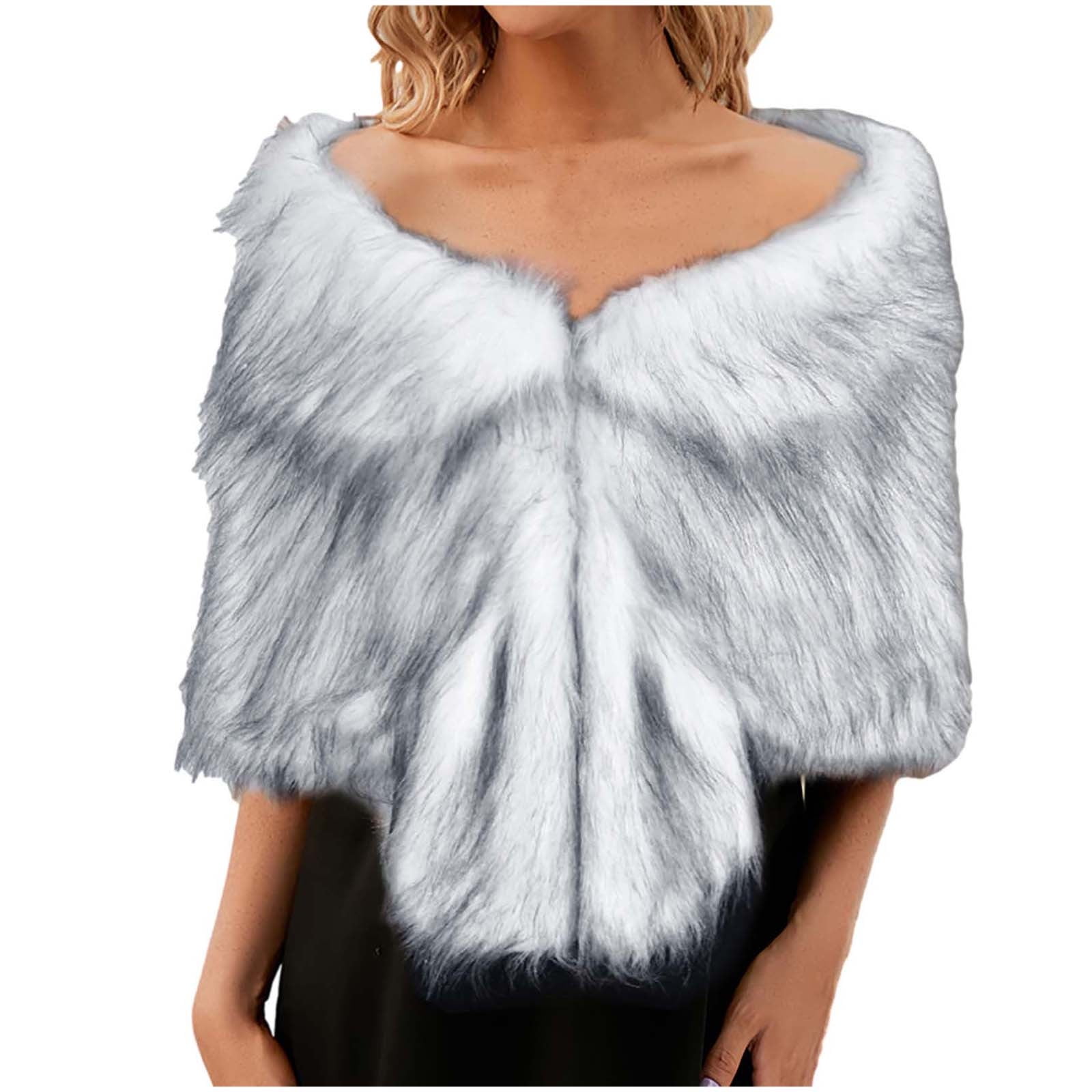 Penkiiy Women's Faux Fur Shawl Wraps Stole Cloak Coat Sweater Cape for ...