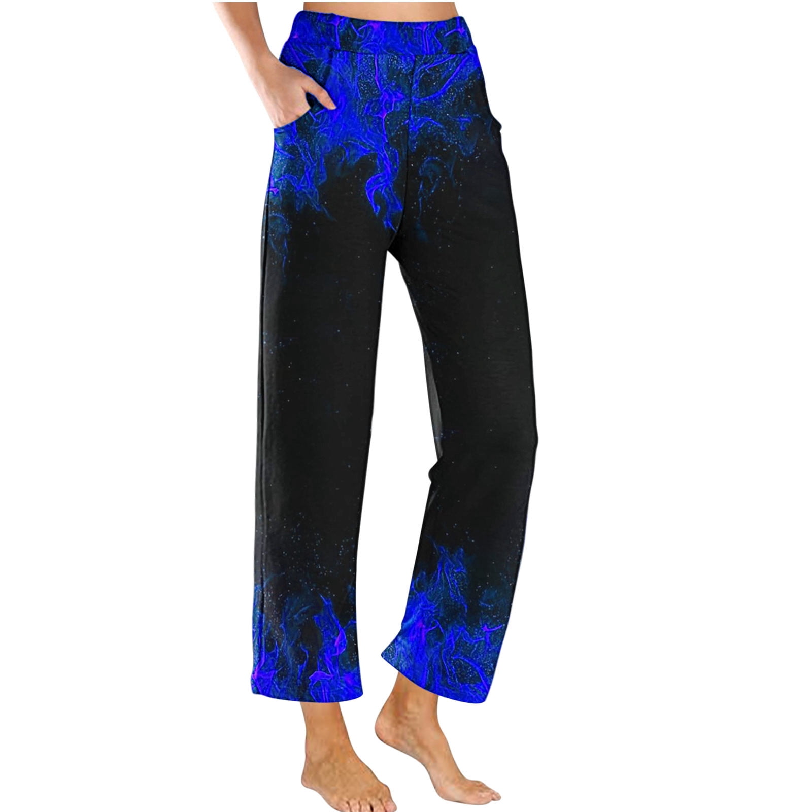 Penkiiy Women's Flame Printing Cropped Wide Leg Pants, High Waisted ...