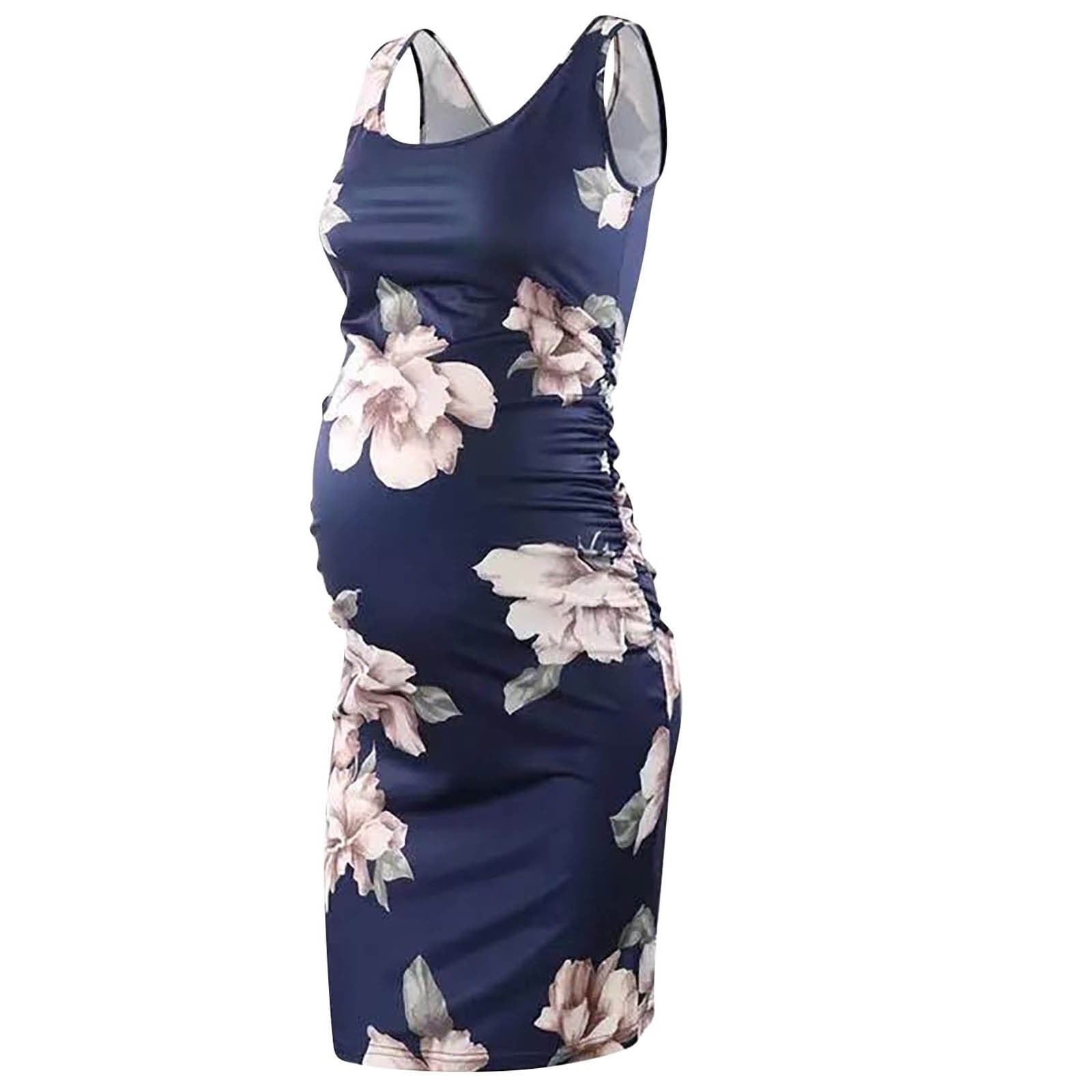Penkiiy Women's Maternity Sleeveless Tank Dresses Floral Print Side ...