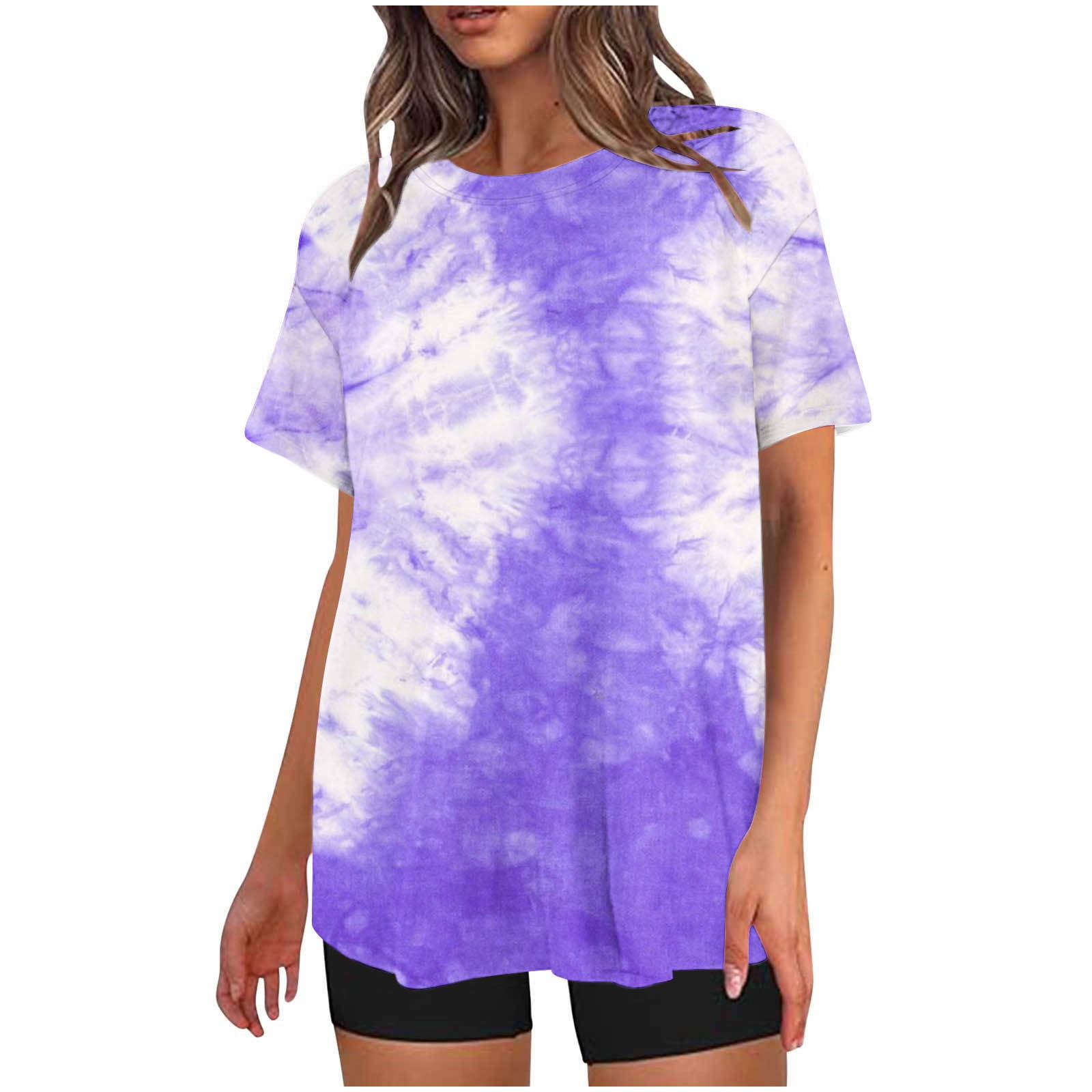 Penkiiy Women's Oversized Gradient Print V Neck T Shirts Half Sleeve ...