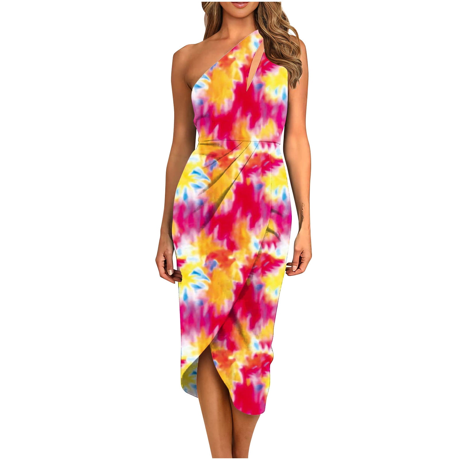 Penkiiy Women's Sexy One Shoulder Ruched Bodycon Summer Sleeveless Draw ...