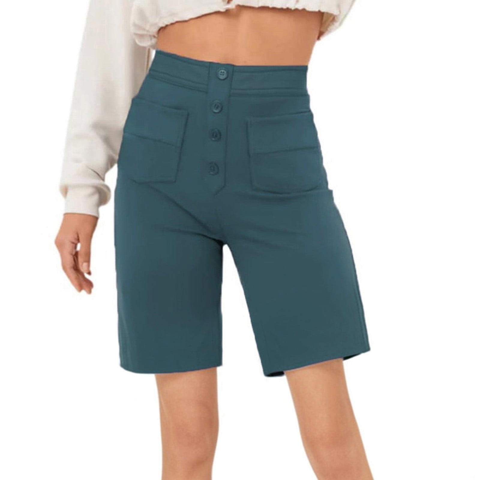 Penkiiy Women's Summer High Waisted Buttons Shorts with Pockets Summer ...