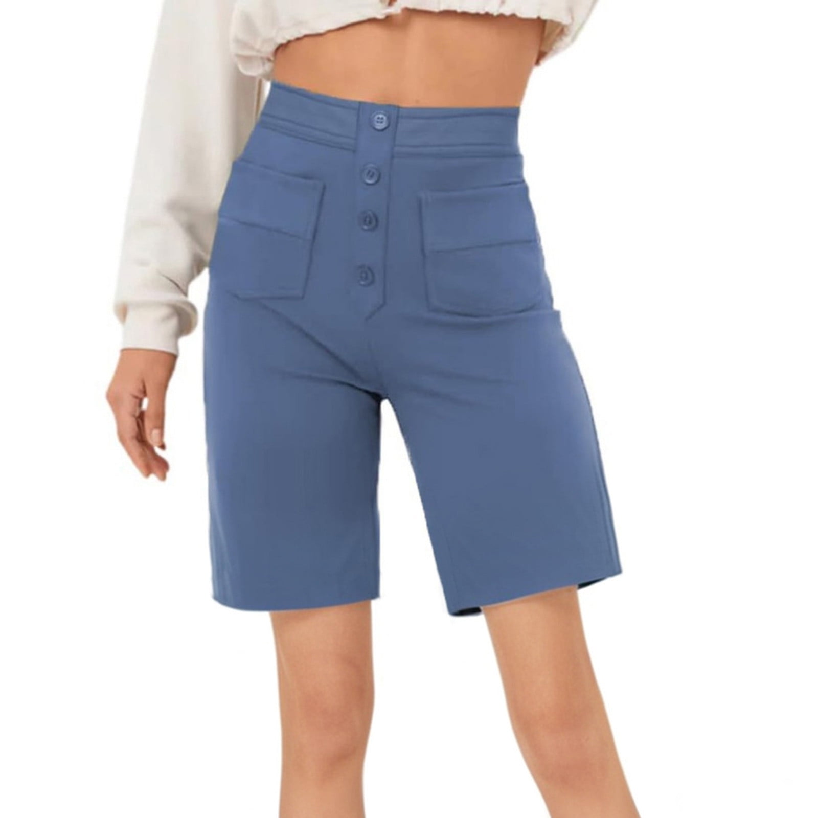 Penkiiy Women's Summer High Waisted Buttons Shorts with Pockets Summer ...