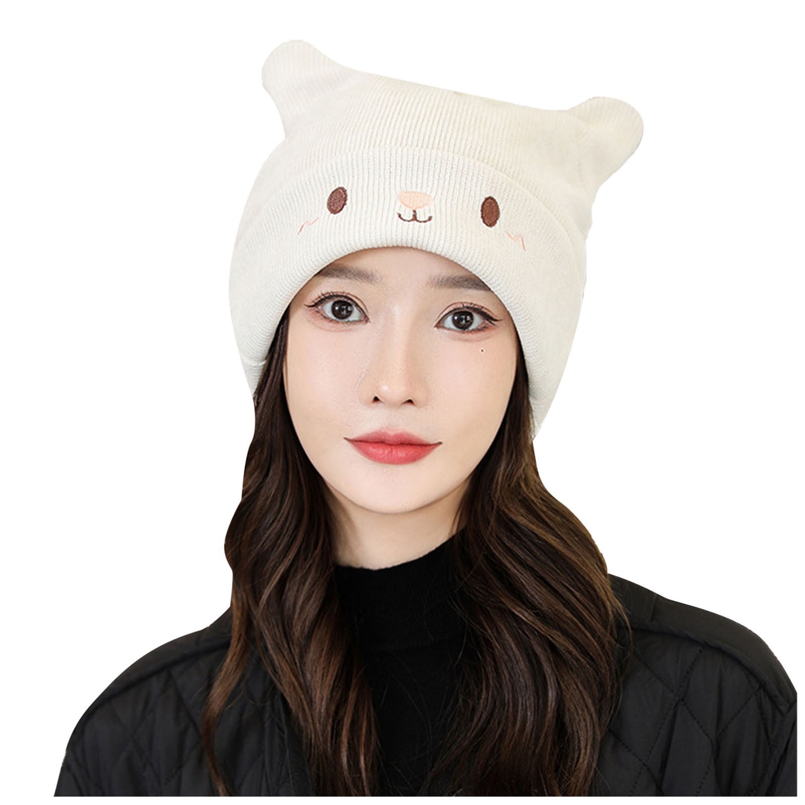 Penkiiy Women's Teen Girls Knitted Cat Kitty Cuffed Beanie Hat Winter ...