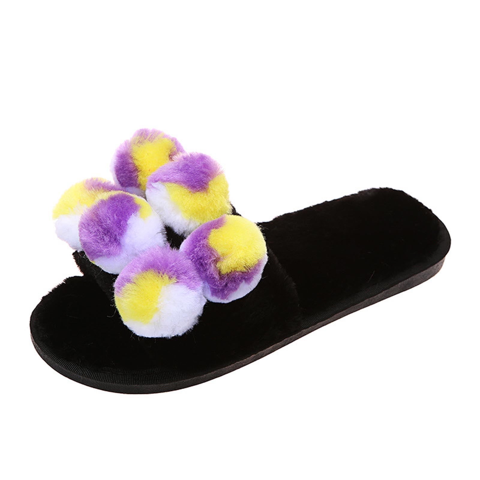Penkiiy Women's Warm Cute Plush Ball Home Round Head Soft Soled Cotton ...