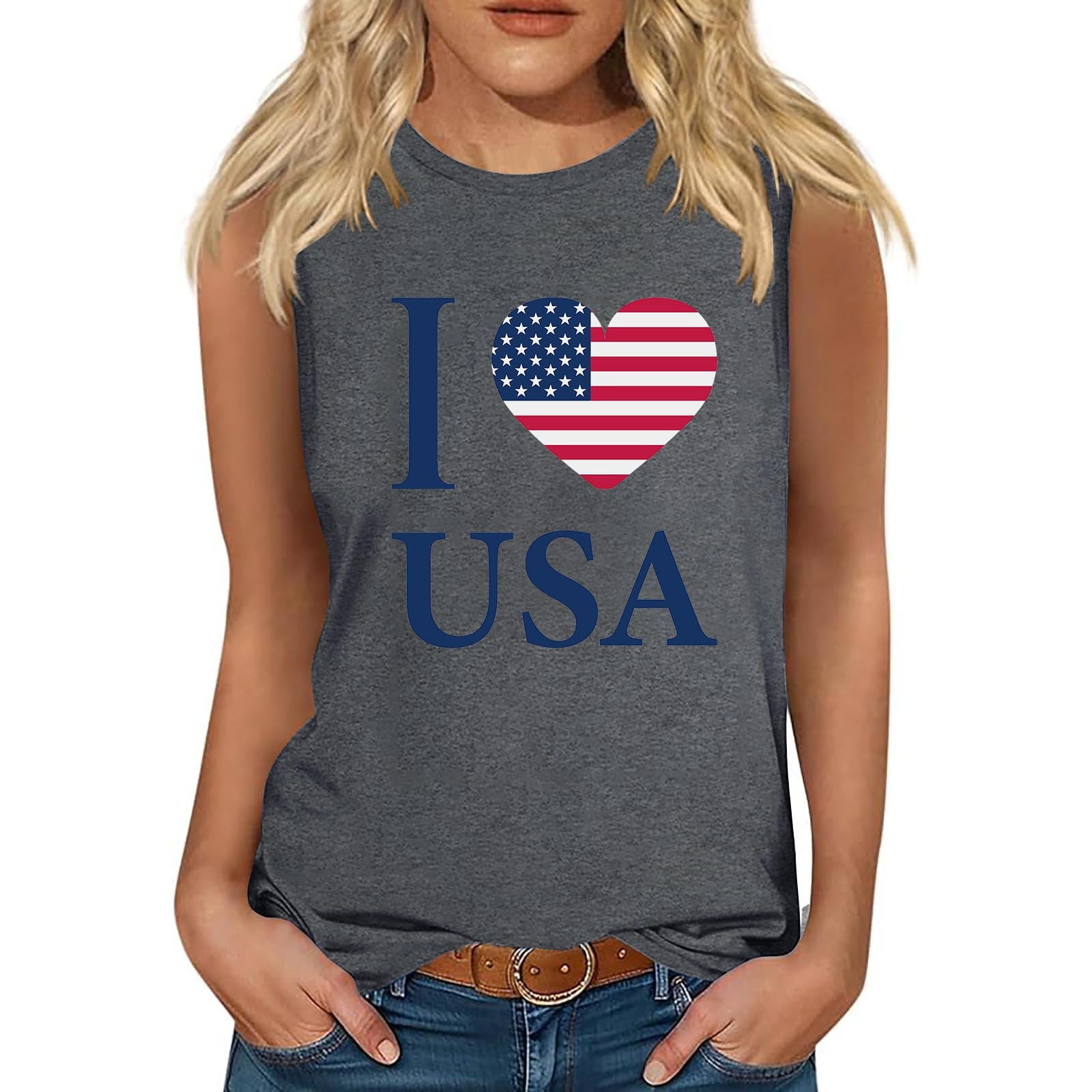 Penkiiy Womens American Flag Tank Tops Cute July 4th Independence Day ...