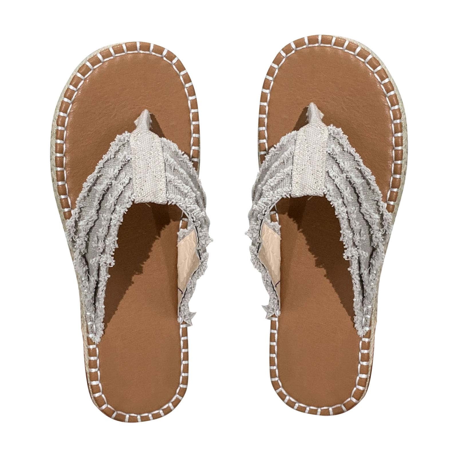 Penkiiy Womens Casual Flat Straw Sandals Vintage Thong Straps Clip Toe ...