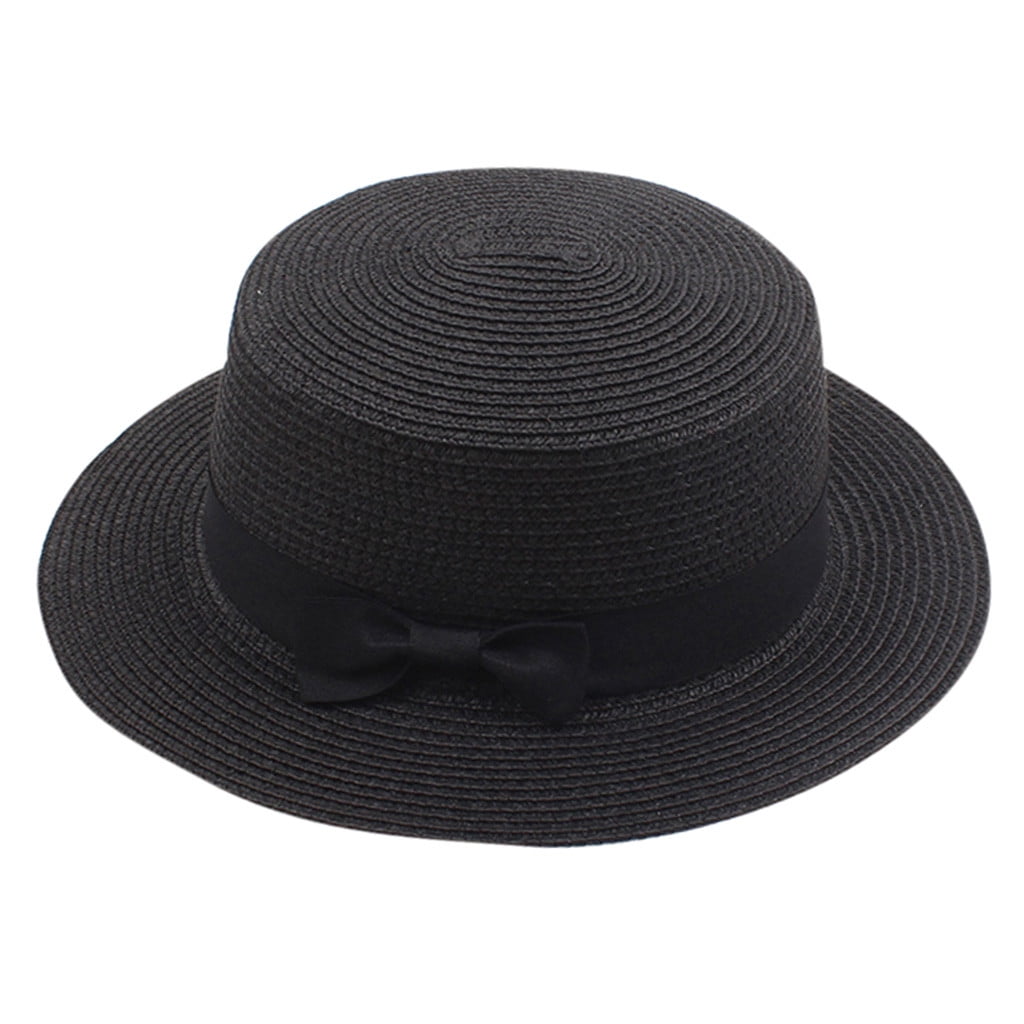 Penkiiy Womens Straw Boater Hat Fedora Panama Style Flat Top Ribbon Bow ...