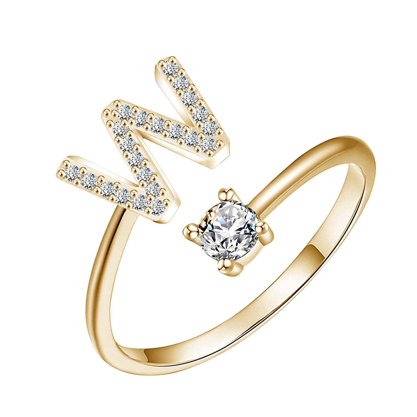 Penkiiy A to Z Initial Ring for Women Stackable Adjustable Crystal Inlaid Alphabet Letter Gold ...