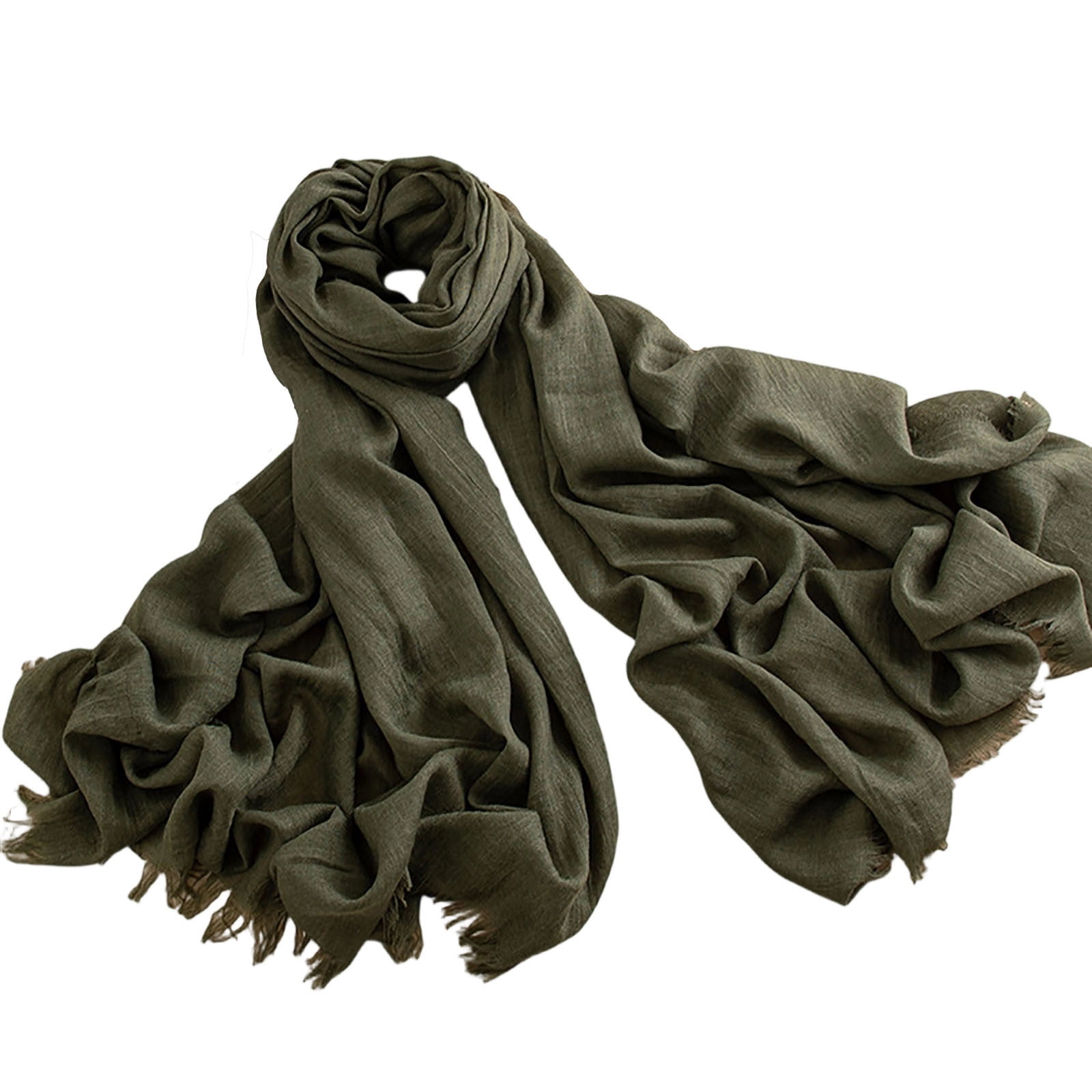 Penmahua Army Green Solid Color Scarf For Women Thin Lightweight Silk ...