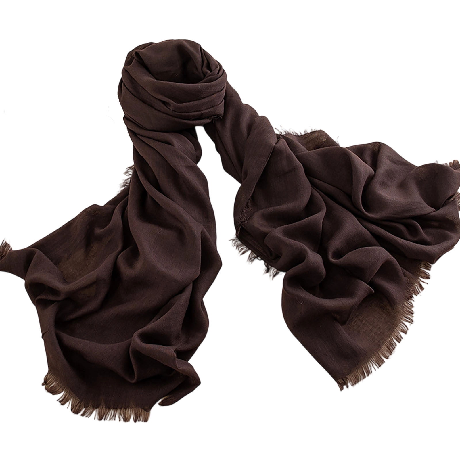 Penmahua Brown Solid Color Scarf For Women Thin Lightweight Silk Feel ...