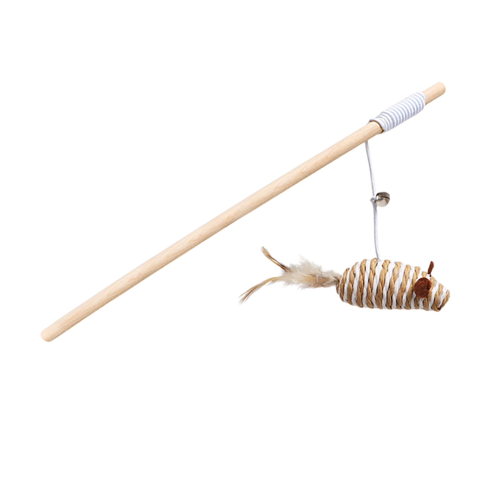 Penmahua Cat Toy Teaser Stick With Wooden Handle Elastic Rope Feathers ...