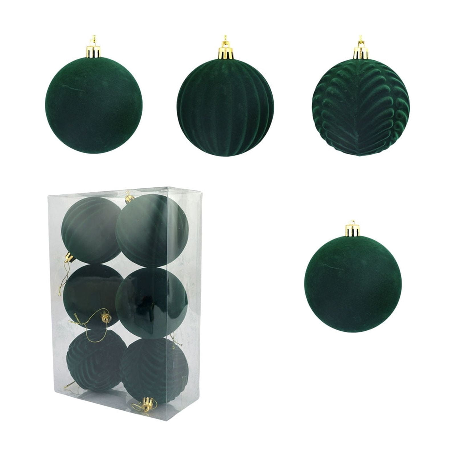Penmahua Green Flocked Christmas Balls 6 Pieces 3.15 Inches Flock ...