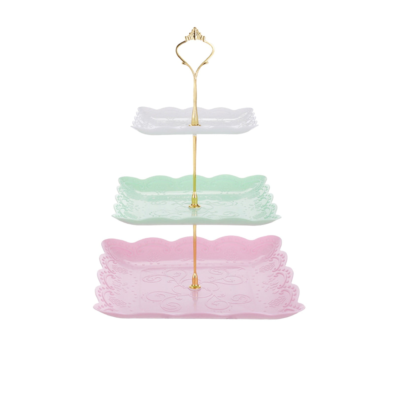 Penmahua Multi Color 3 Layer Square Cupcake Stand With Gold Poles For ...
