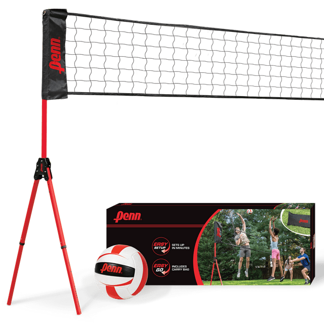 Penn Portable Indoor/Outdoor Volleyball Set with Adjustable Net, Poles ...
