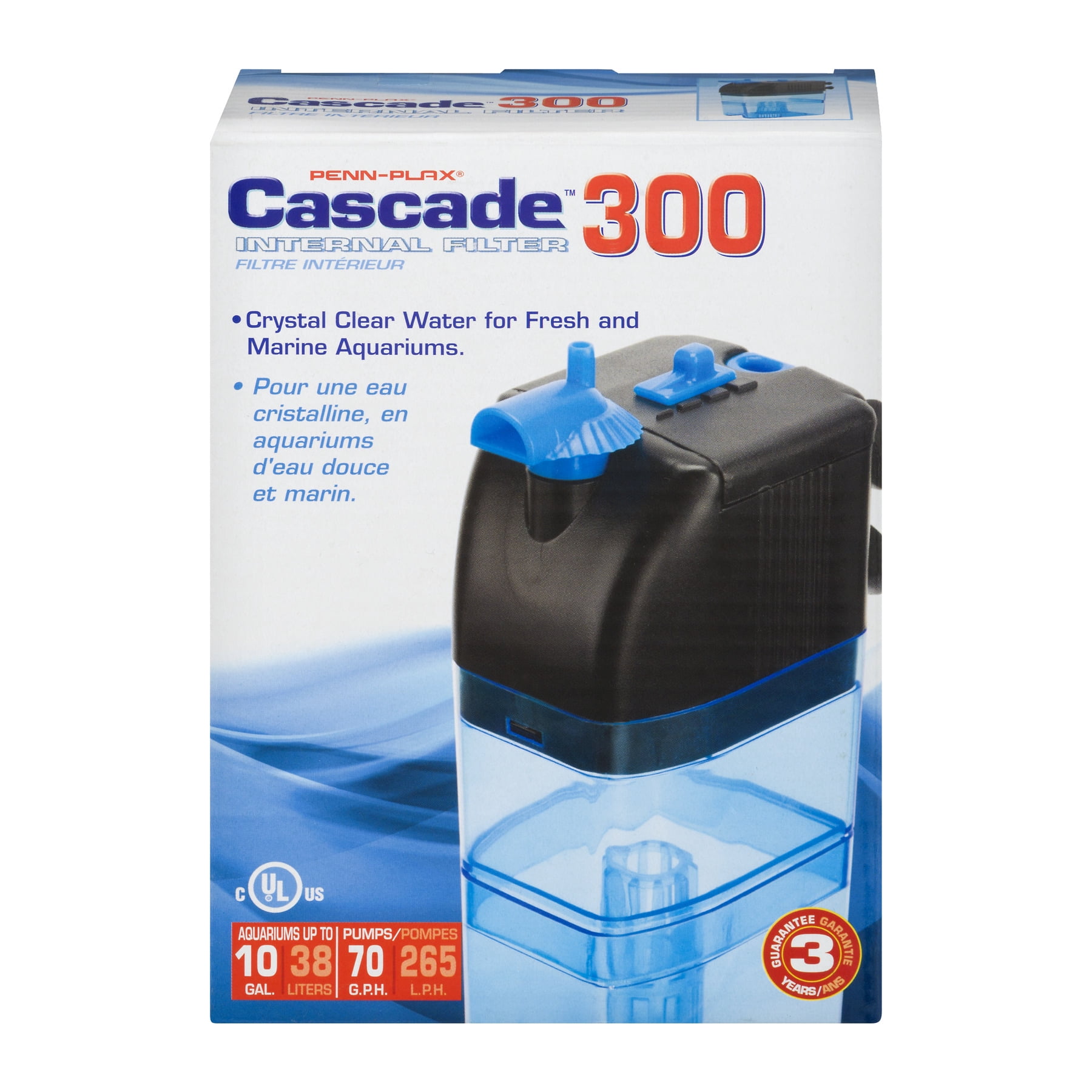 Penn-Plax Cascade 300 Fully Submersible Internal Aquarium Filter -5.75 ...