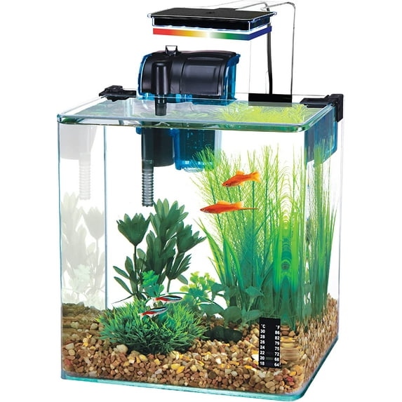 Penn-Plax Water-World Vertex Desktop Nano Aquarium Kit with Multi-Color ...