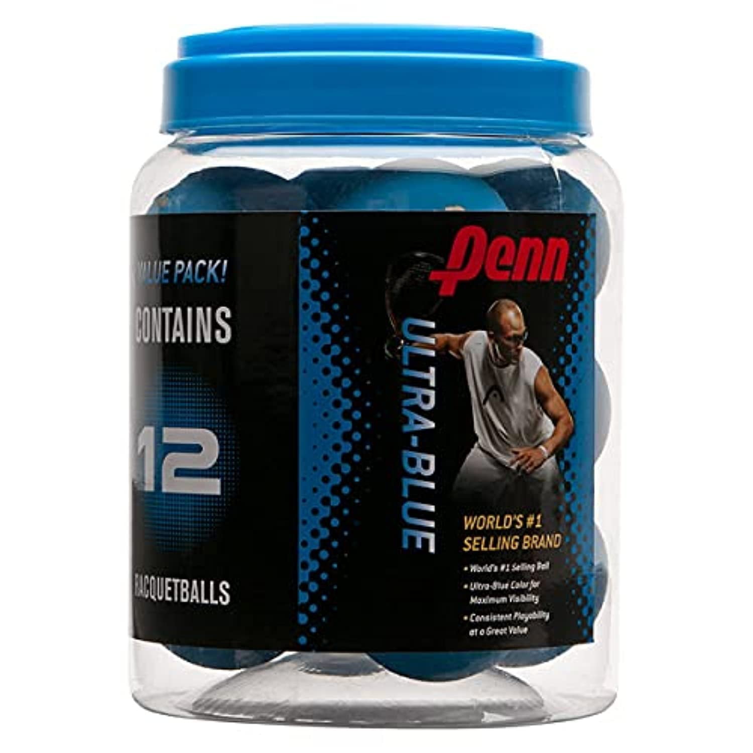 Penn Ultra Blue Racquetballs - 12 ball Canister - Walmart.com