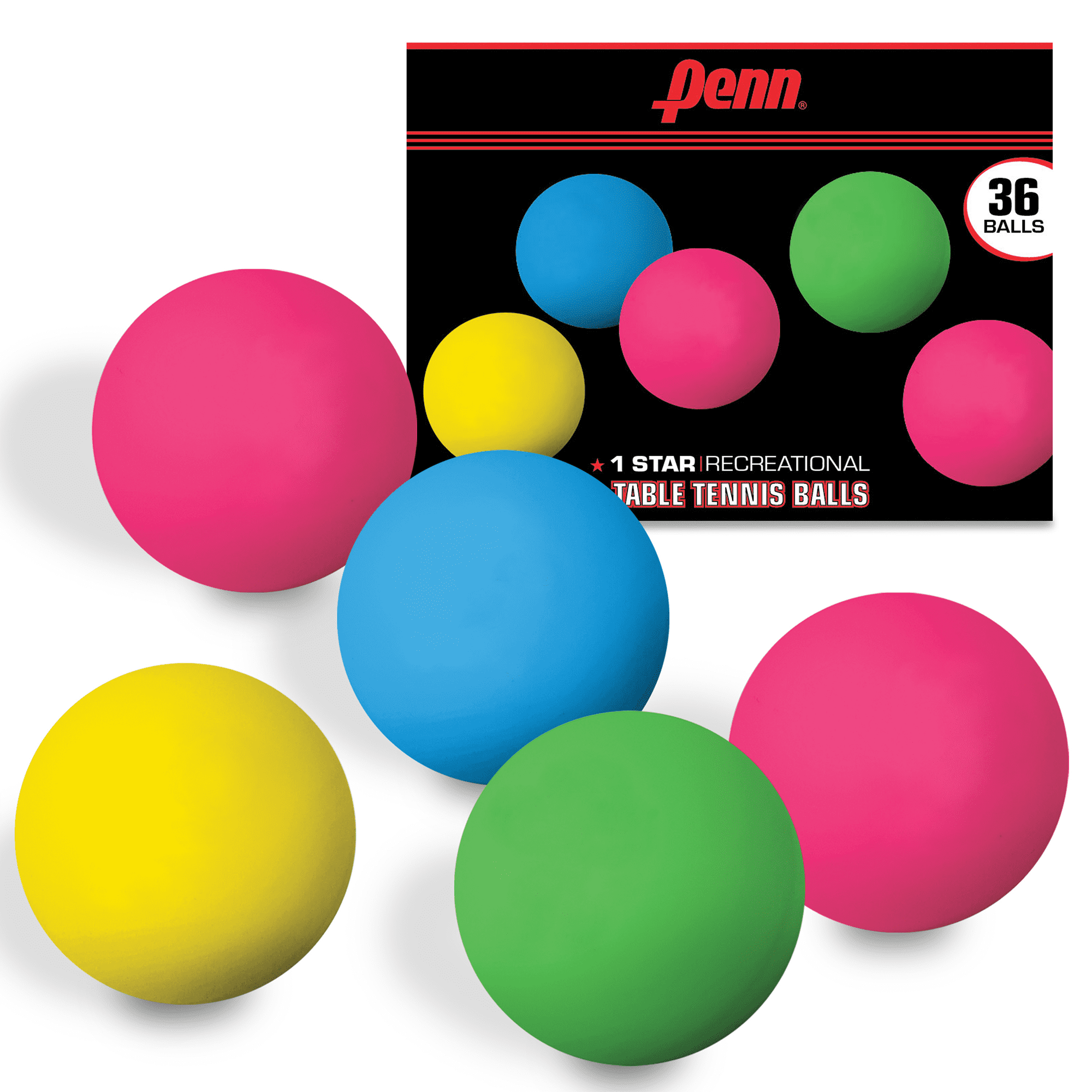 Penn 40mm 1 Star Colored Table Tennis Balls, Box of 36 Official ...