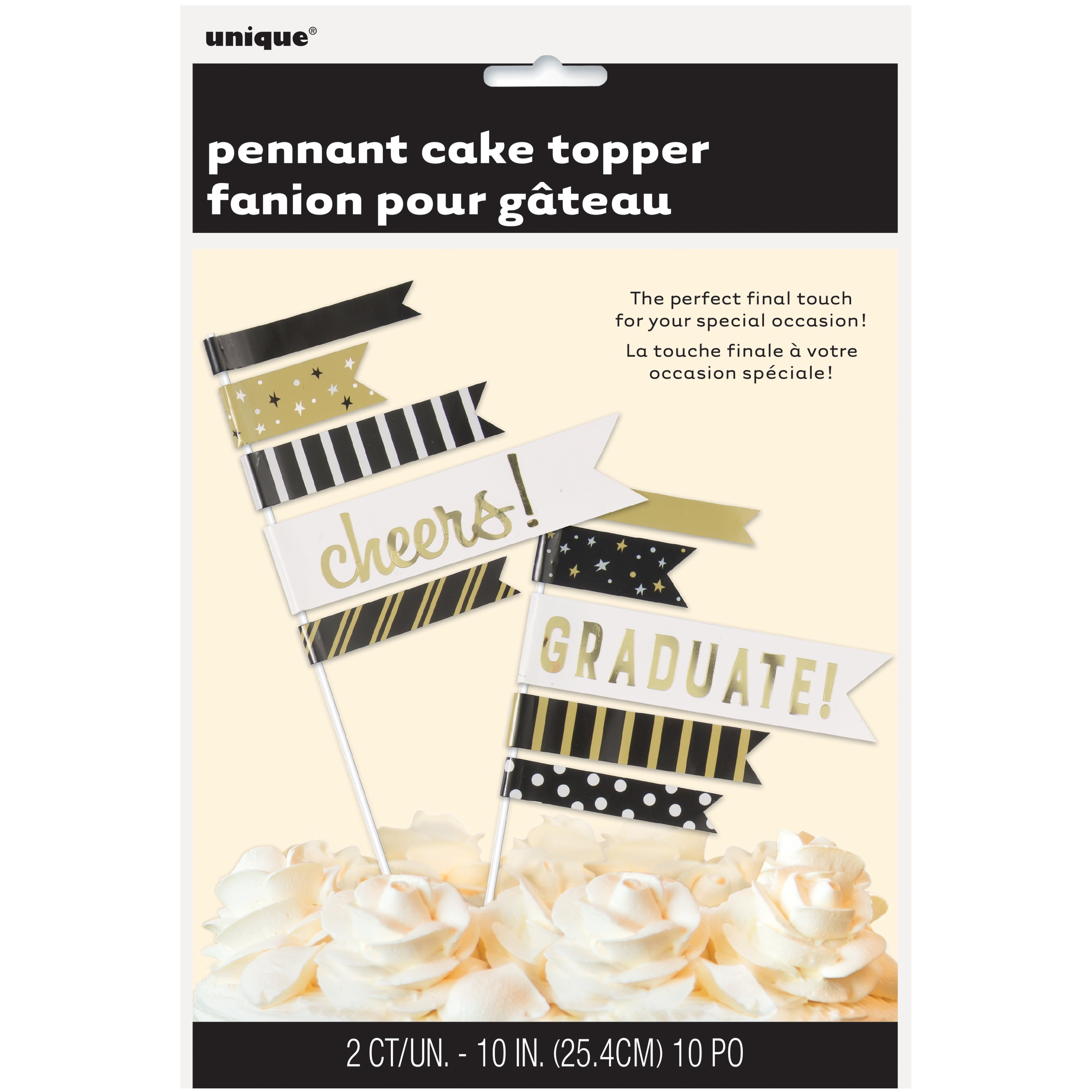 Pennant Flag You Did It! Graduation Cake Toppers, Black & Gold, 2pc ...