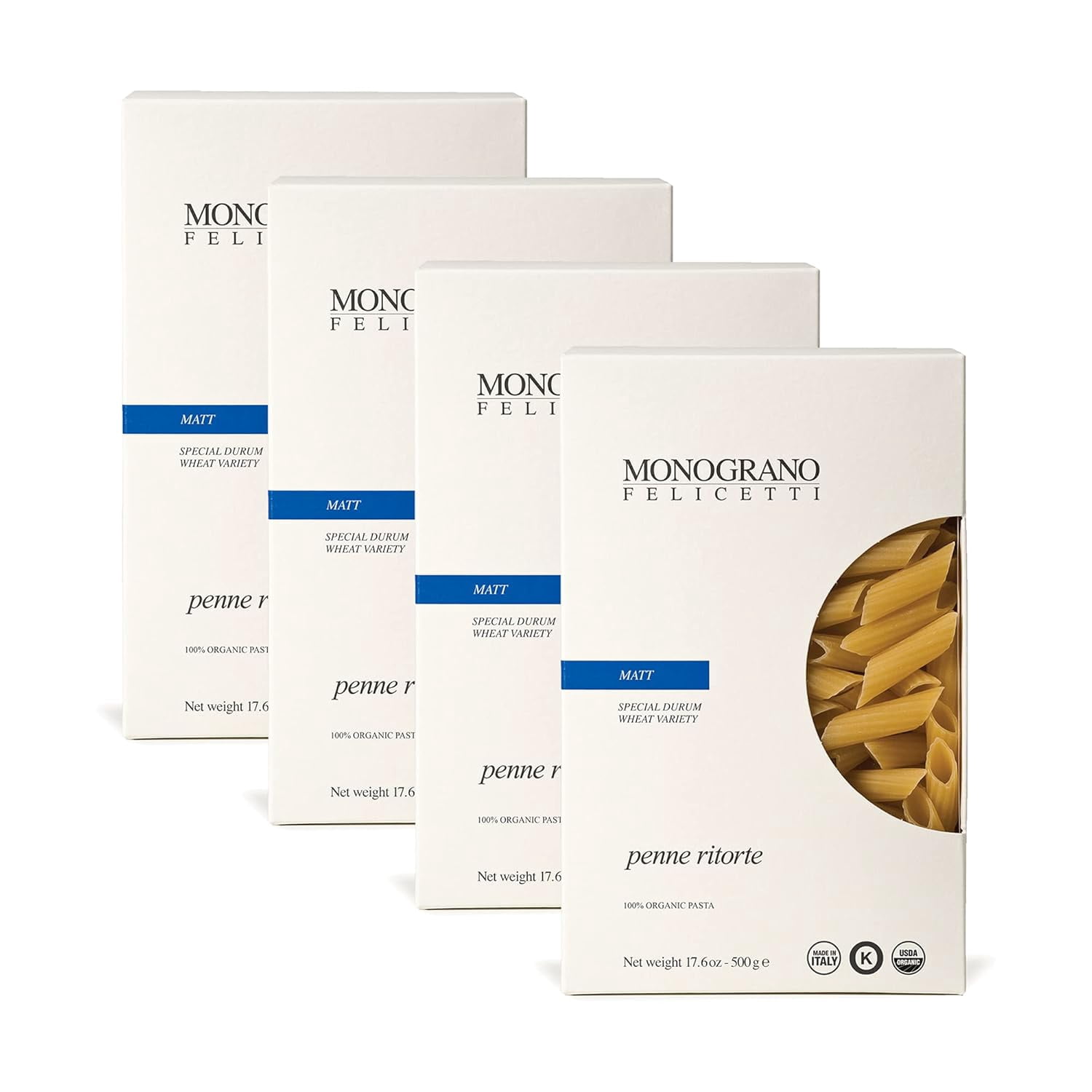 Penne Ritorte Pasta Italian Organic Non-GMO 17.6oz (500g) 4 Pack ...