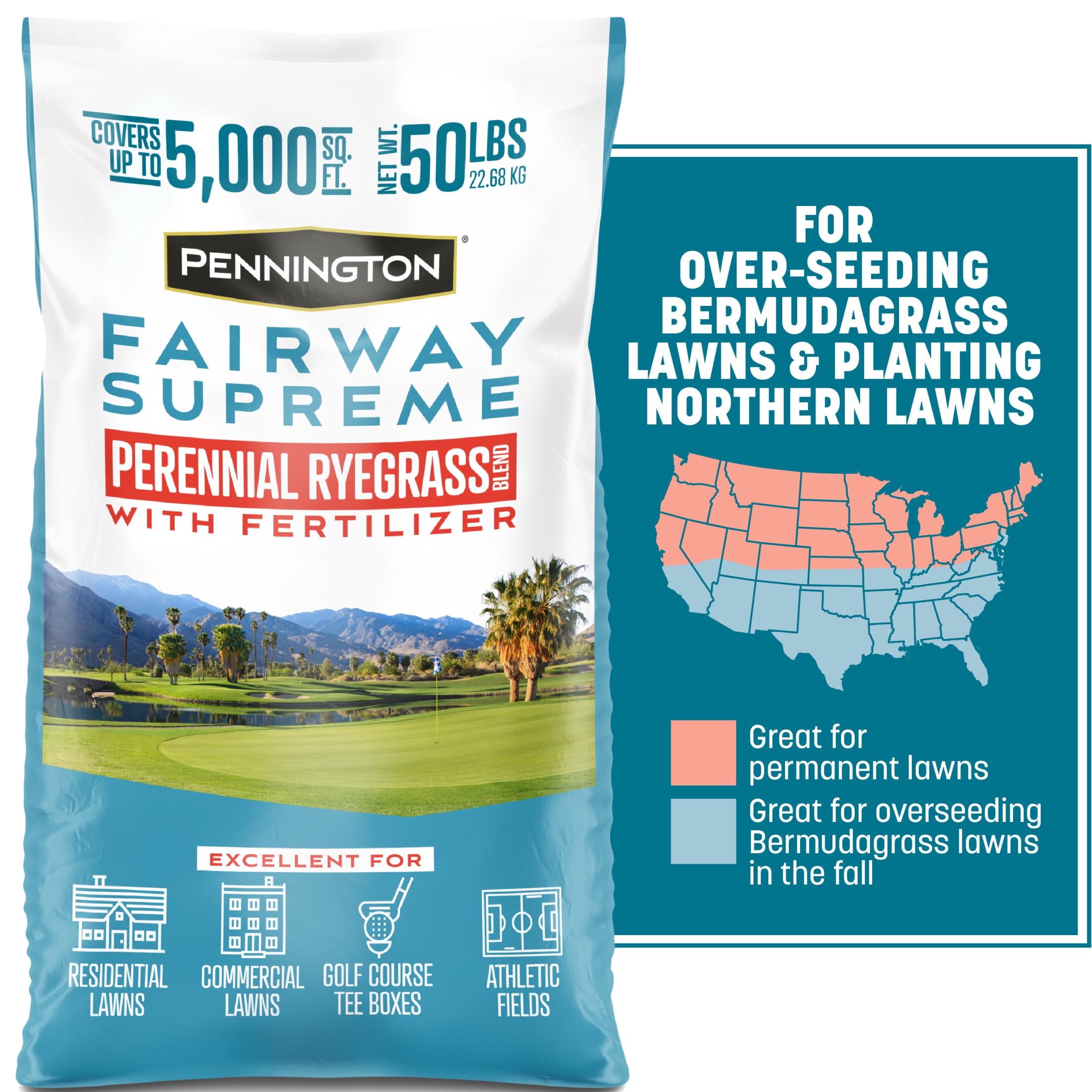Pennington, Perennial Ryegrass Blend, 50 lb, Fast-Growing Lawn Seed for ...